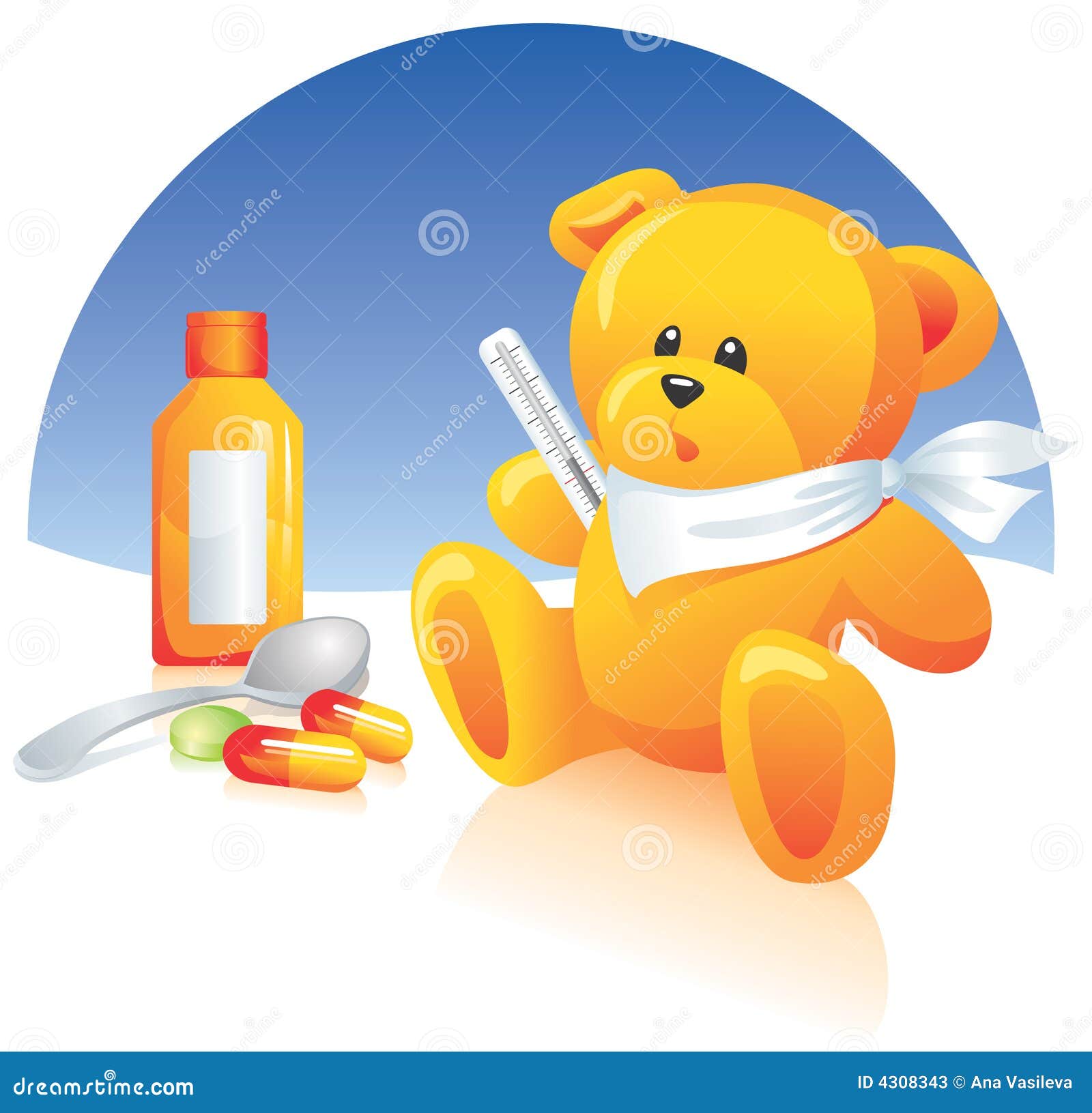 Sick Teddy bear, medicines stock vector. Illustration of medical - 4308343