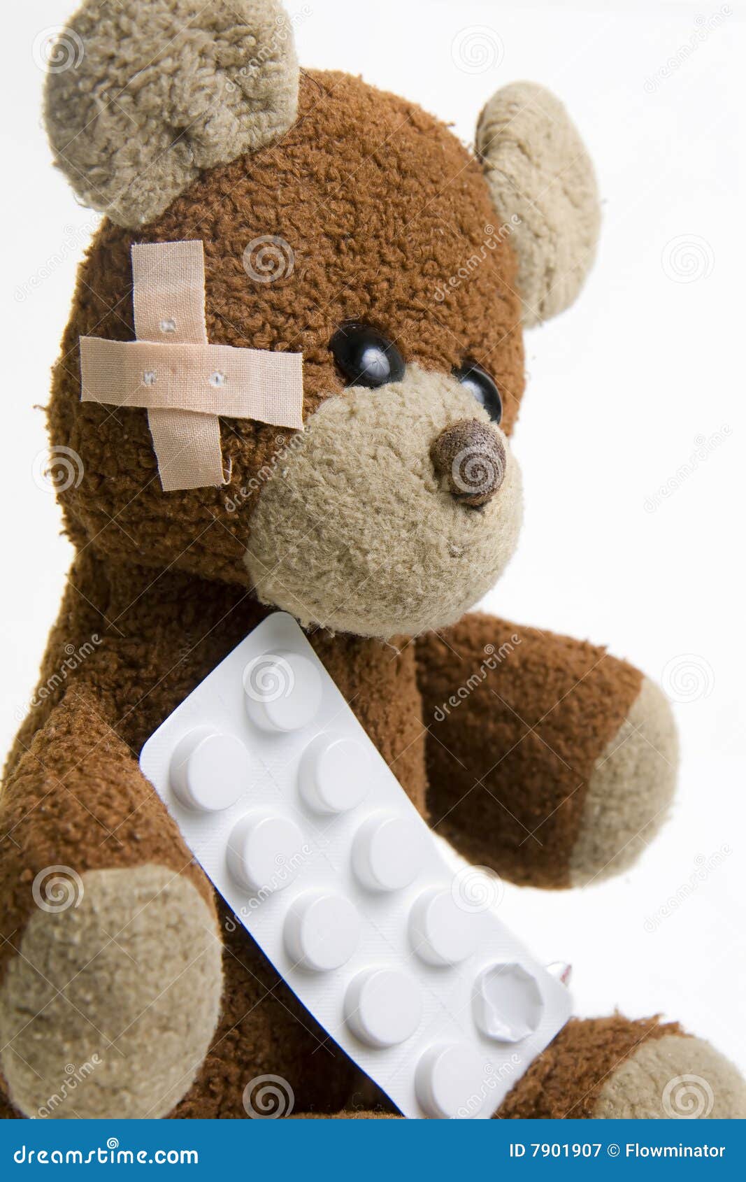 Sick Teddy Bear with Pills. Stock Image - Image of shot, childhood: 7901907