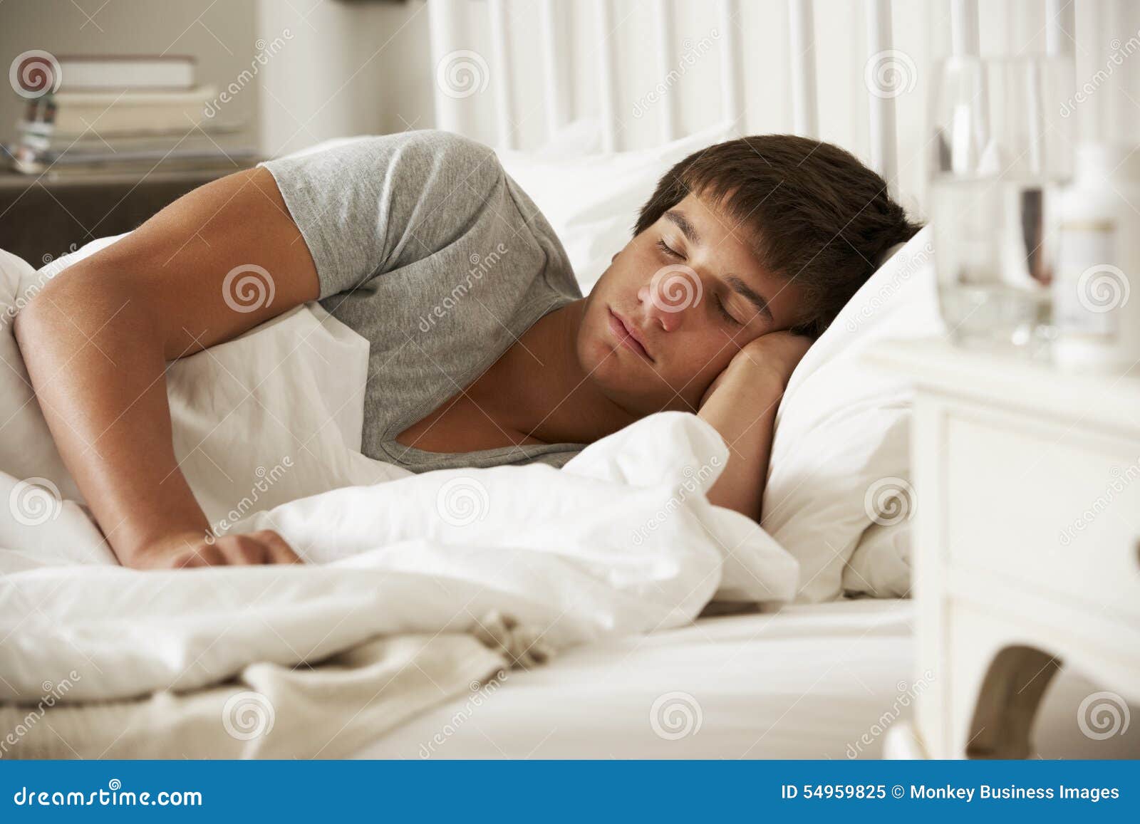 Sick Teenage Boy in Bed at Home Stock Image - Image of medication ...