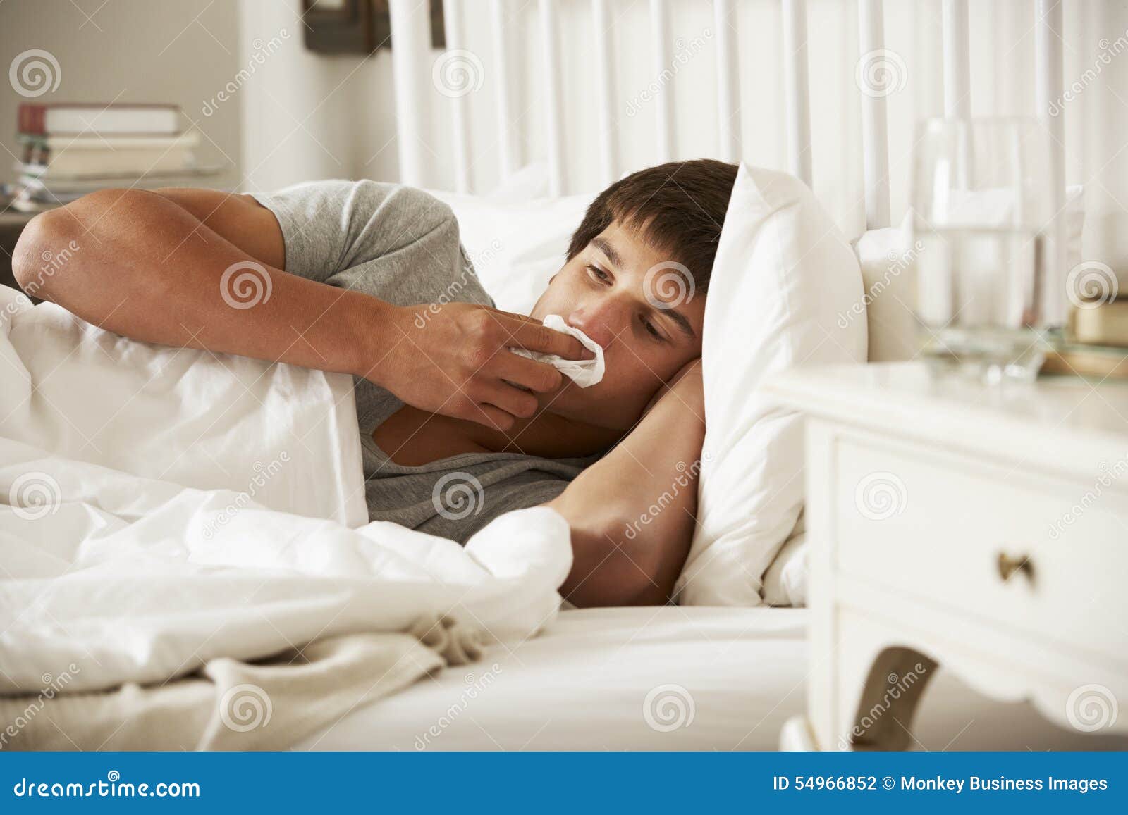 Sick Teenage Boy in Bed at Home Stock Photo - Image of home, person ...