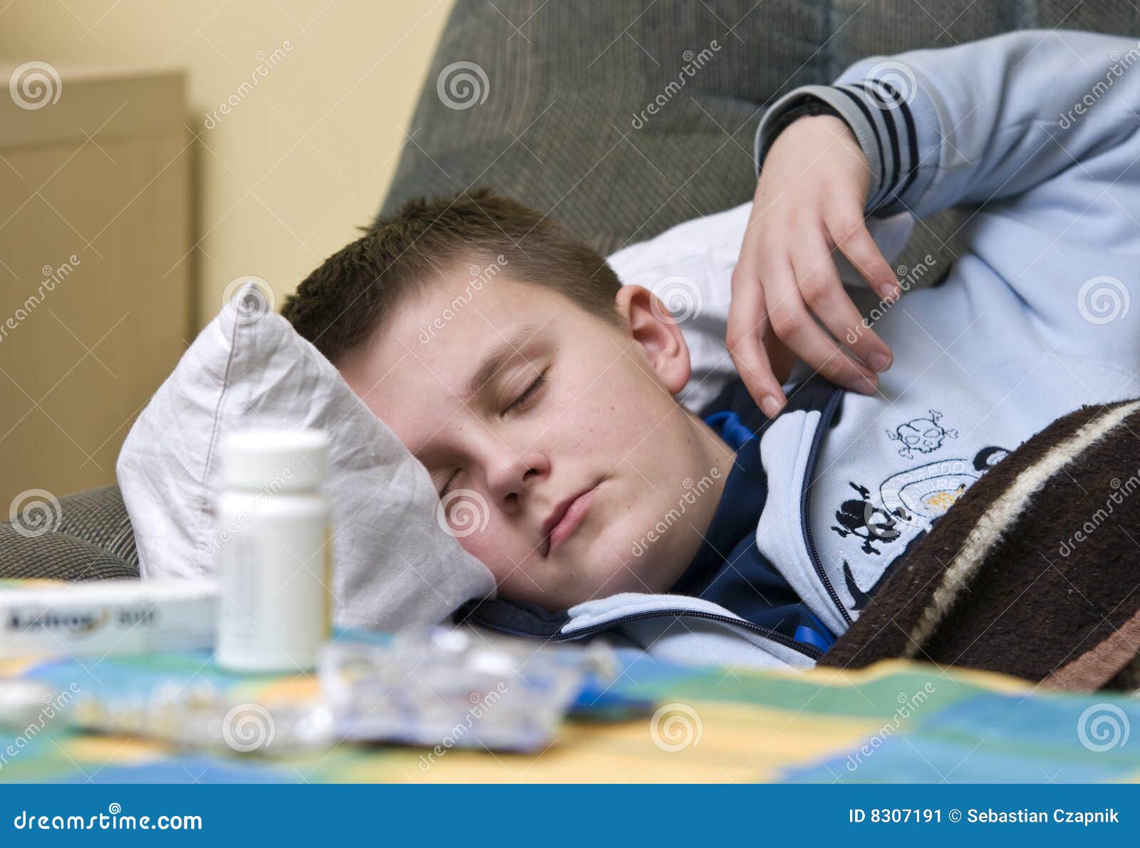 Sick Teenage Boy and Medicines Stock Image - Image of caucasian ...