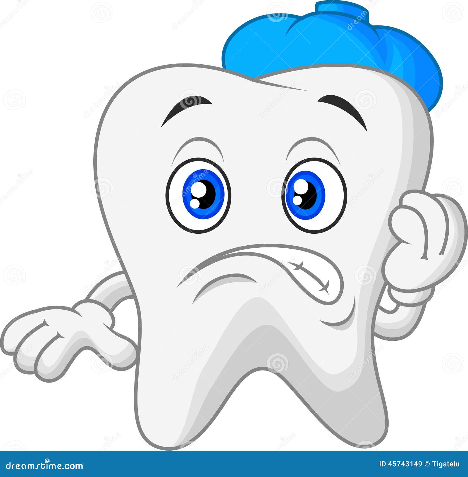 Sad Tooth Cartoon Character With Cavity Vector Illustration ...