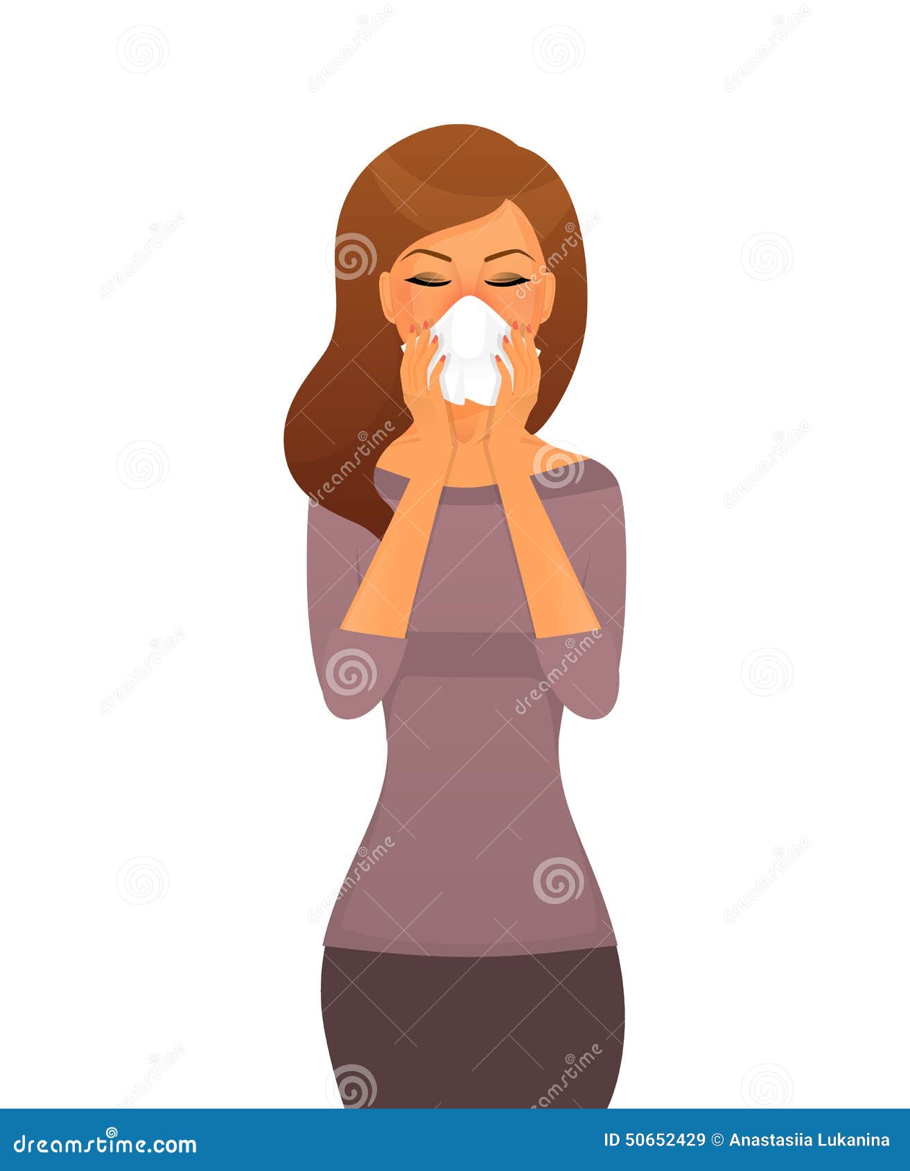 Sinusitis, Woman's Face With Inflammation Of The Mucous Membrane Of The ...