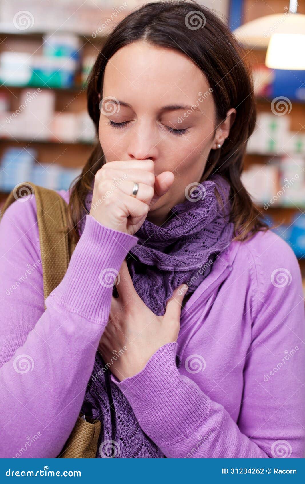 Sick Woman Coughing in Pharmacy Stock Photo - Image of medication ...