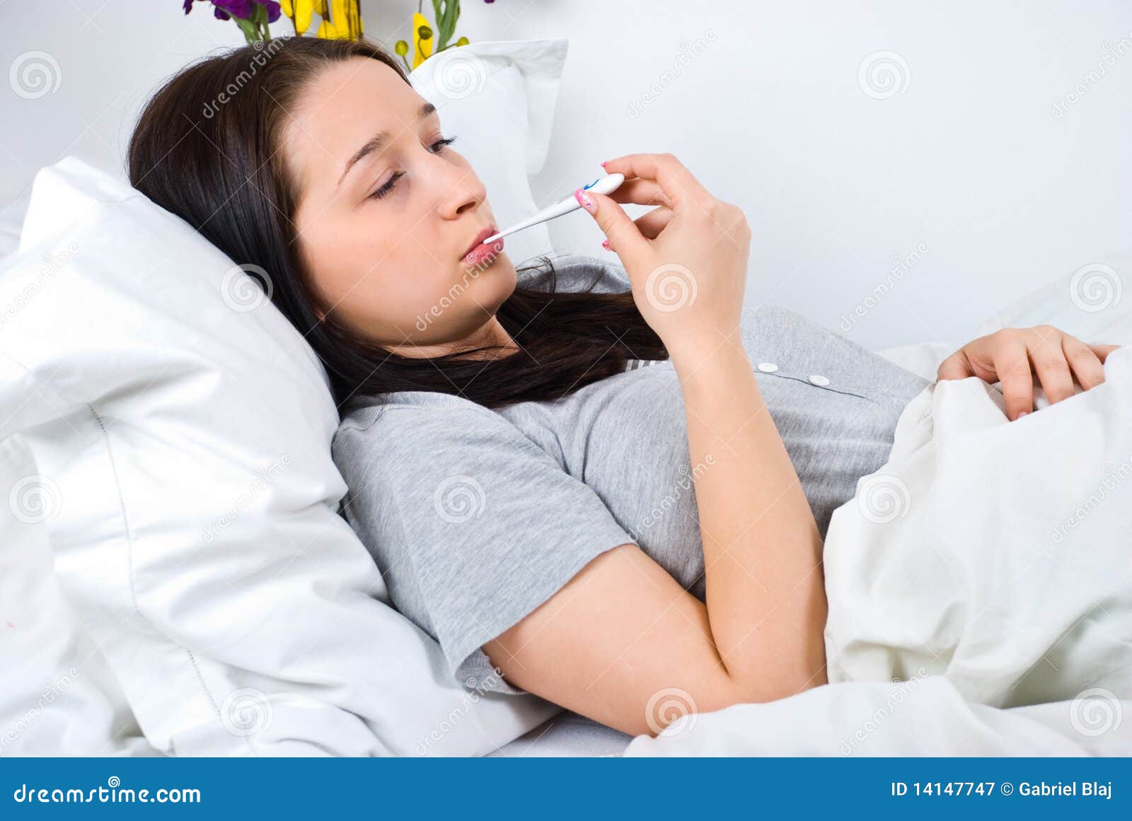 Sick woman with fever stock image. Image of healthcare - 14147747