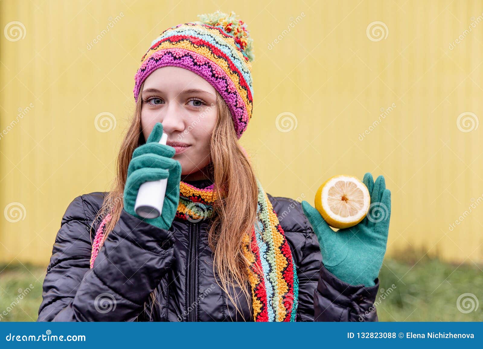 Sick Woman with Flu is Holding a Lemon Stock Photo - Image of alone ...
