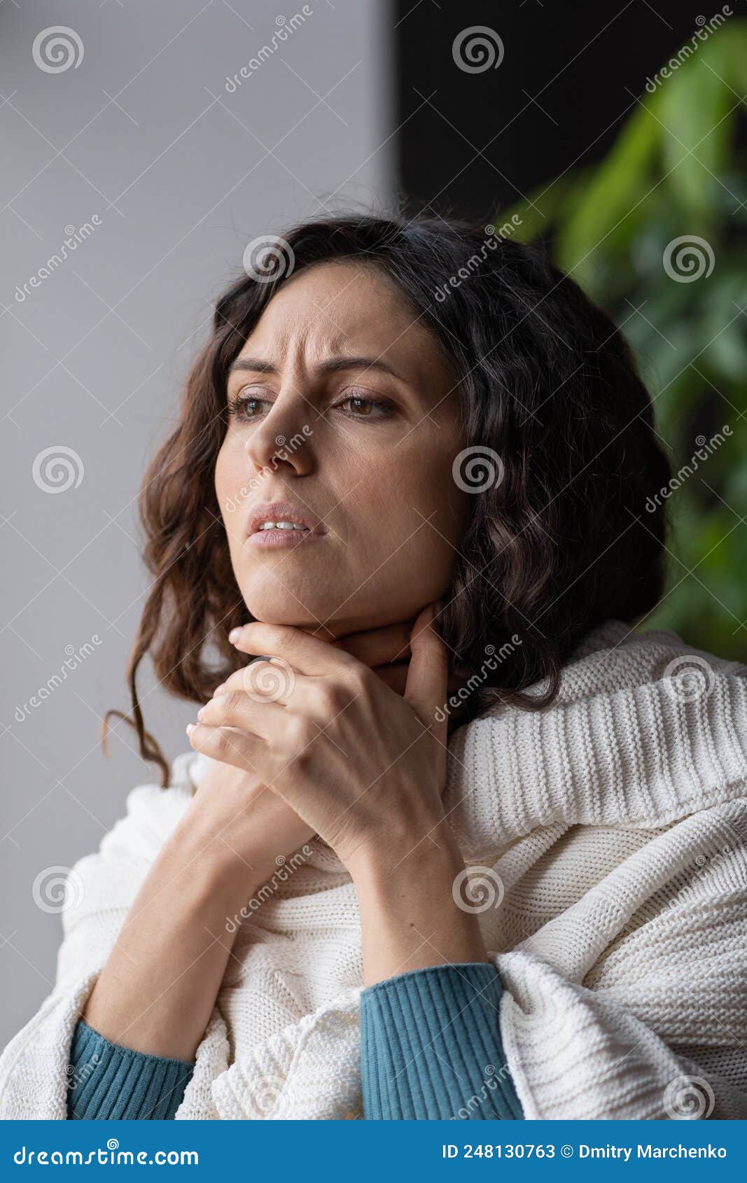 Lymphadenopathy Sick Woman Touching Swollen Lymph Glands Female With