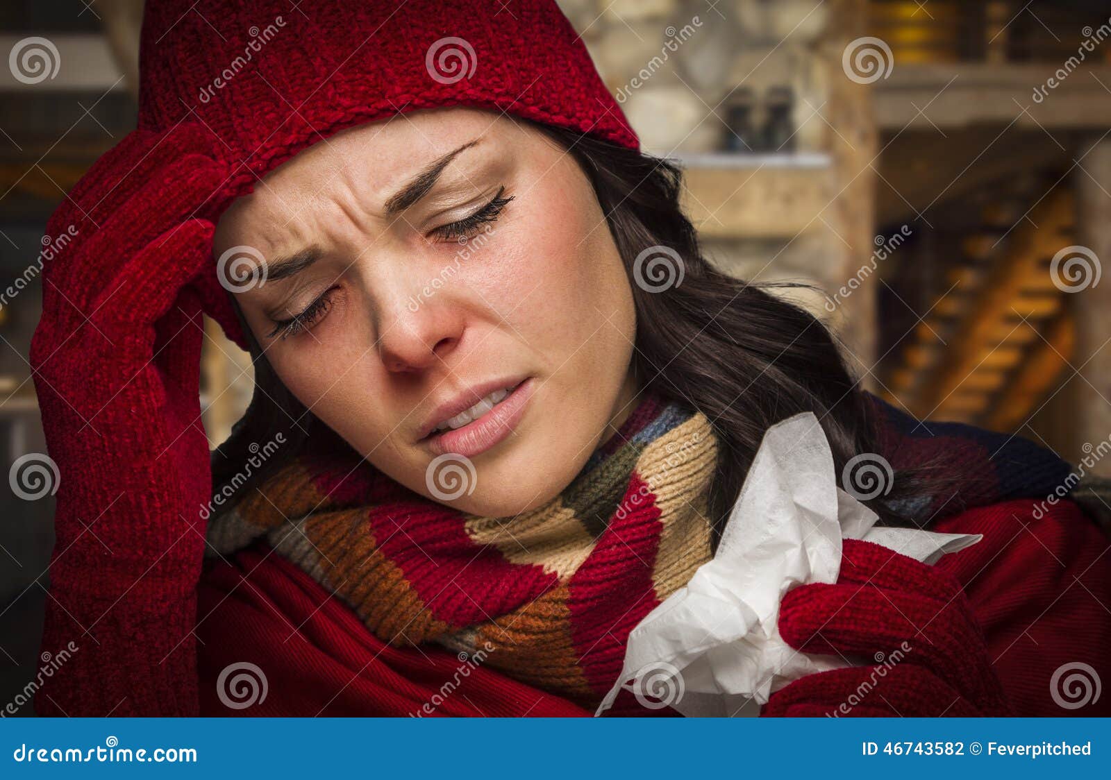 Sick Woman Inside Cabin Holding Tissue Stock Photo - Image of miserable ...