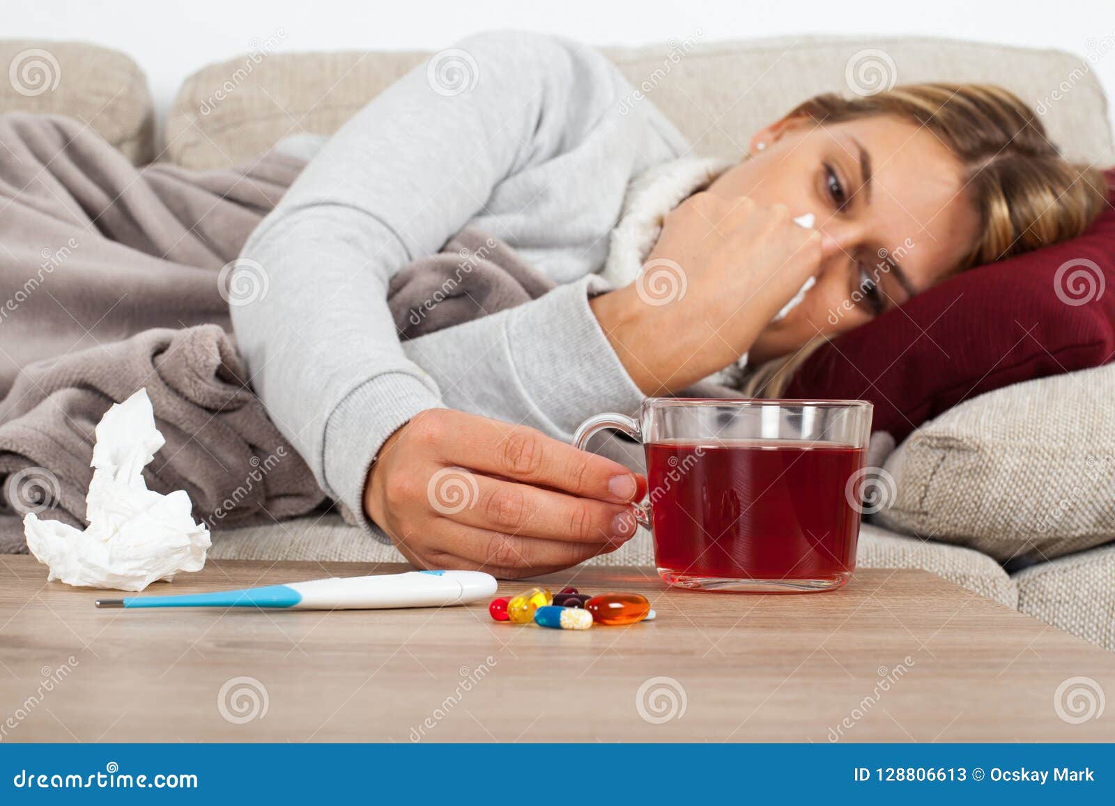 Sick Woman Lying On The Couch Stock Image Image Of Cold Illness 128806613