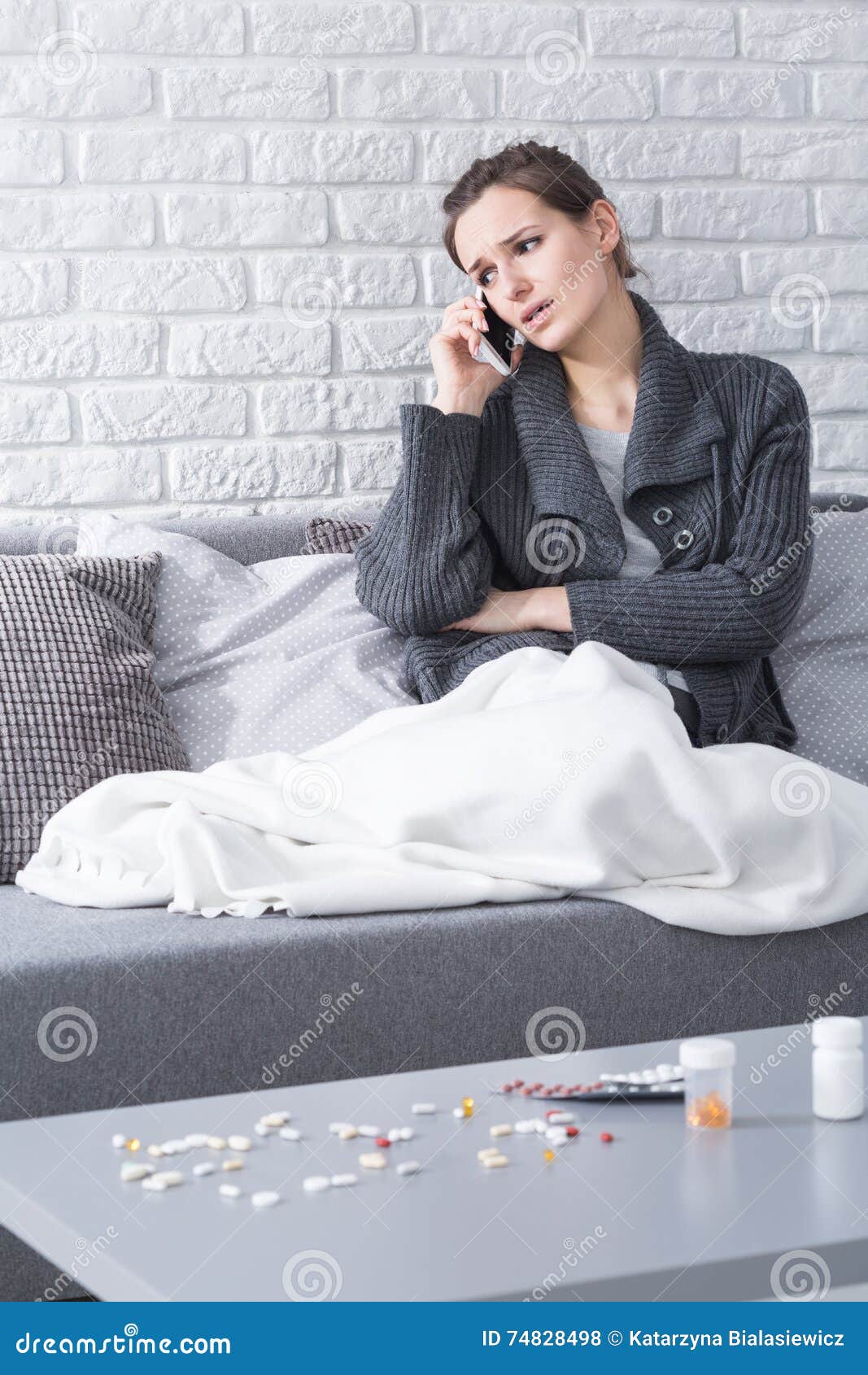 Sick Woman and Mobile Phone Stock Photo - Image of smartphone, medicine ...