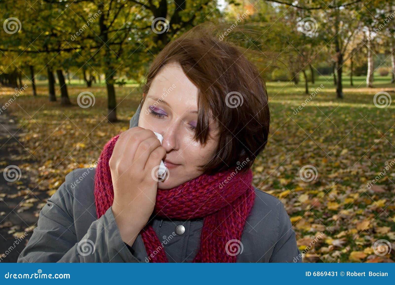 Sick woman in park stock image. Image of allergy, hold - 6869431