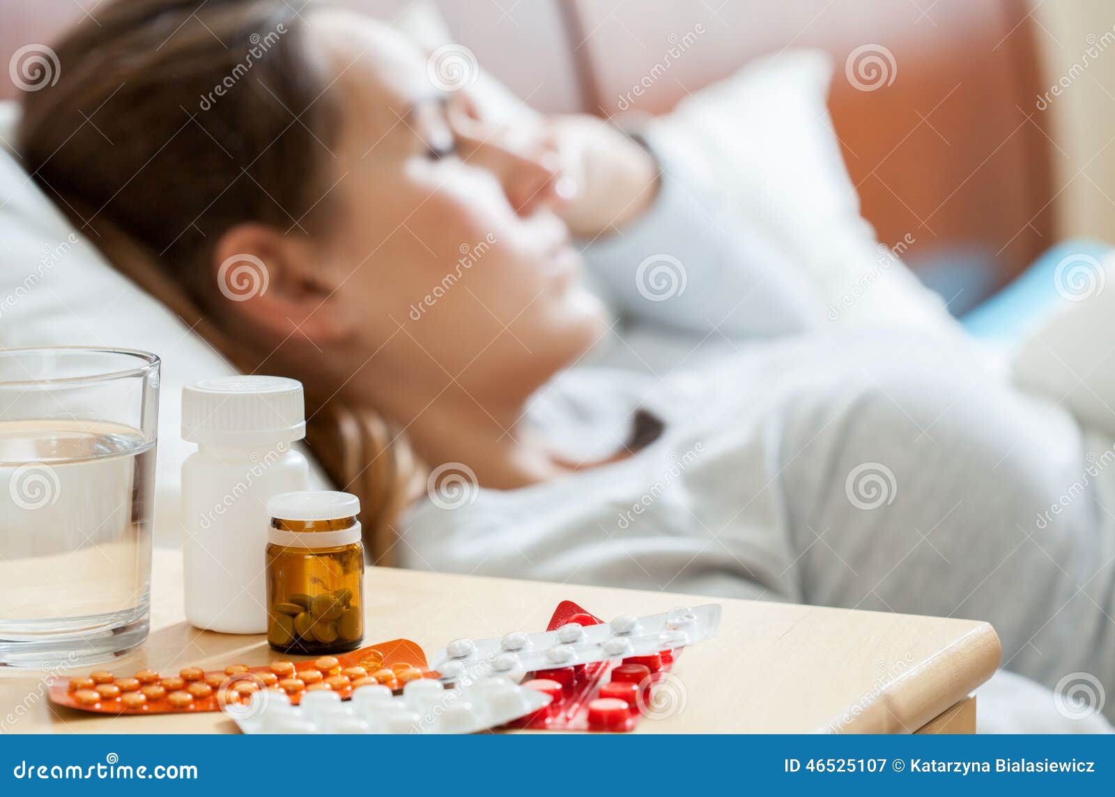 Sick Woman Sleeping in Bedroom Stock Image - Image of pharmaceuticals ...