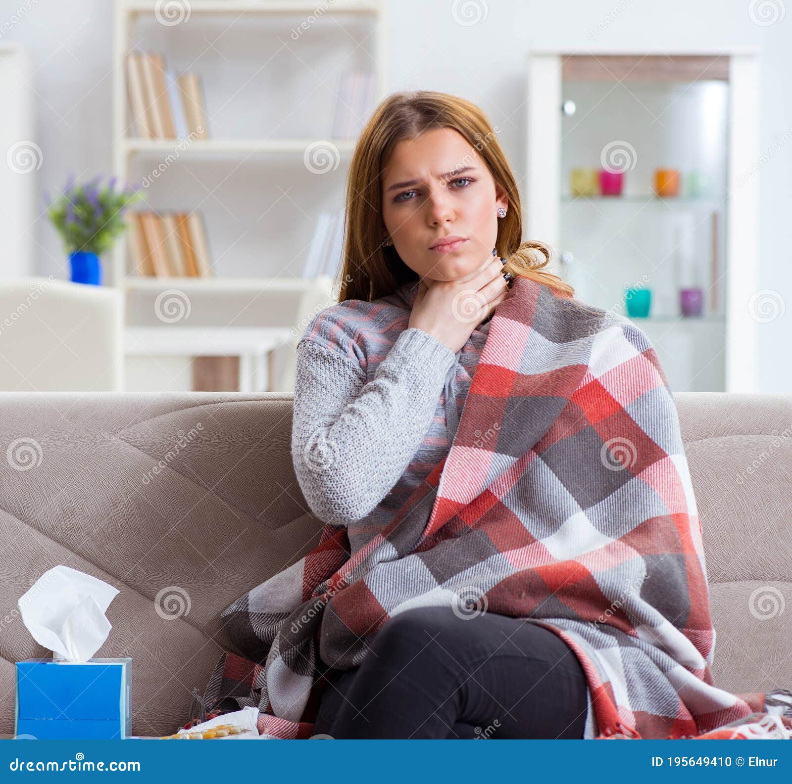 Sick Woman Suffering from Flu at Home Stock Photo - Image of migraine ...