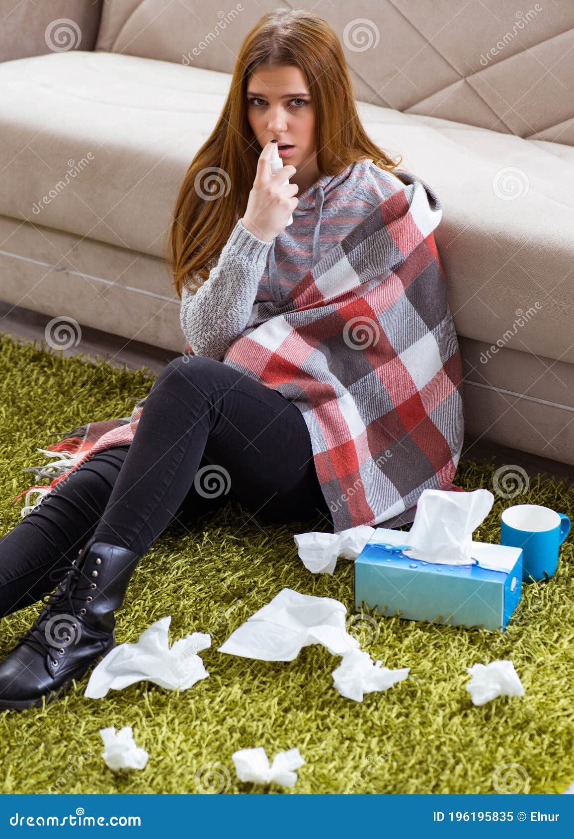 Sick Woman Suffering from Flu at Home Stock Image - Image of home, nose ...