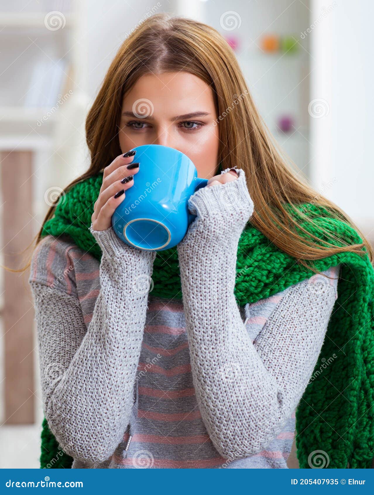 Sick Woman Suffering from Flu at Home Stock Image - Image of infection ...