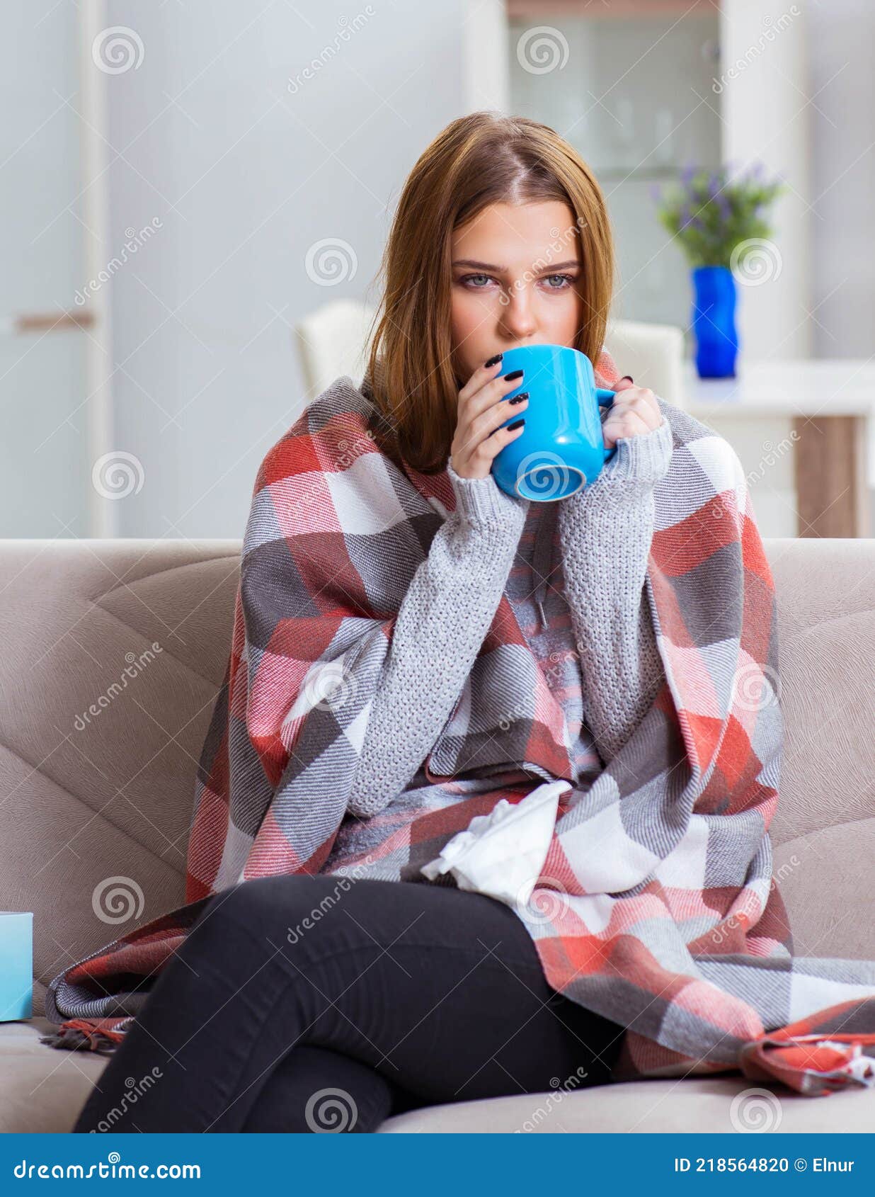 Sick Woman Suffering from Flu at Home Stock Photo - Image of ache ...