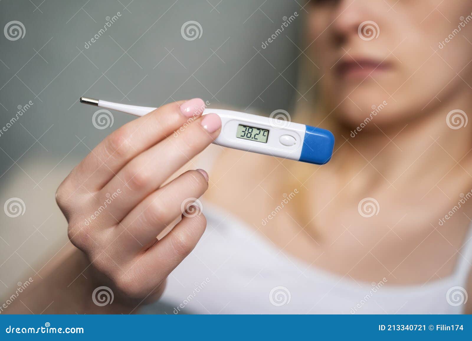 Sick Woman Taking Her Temperature Stock Image - Image of sickness ...