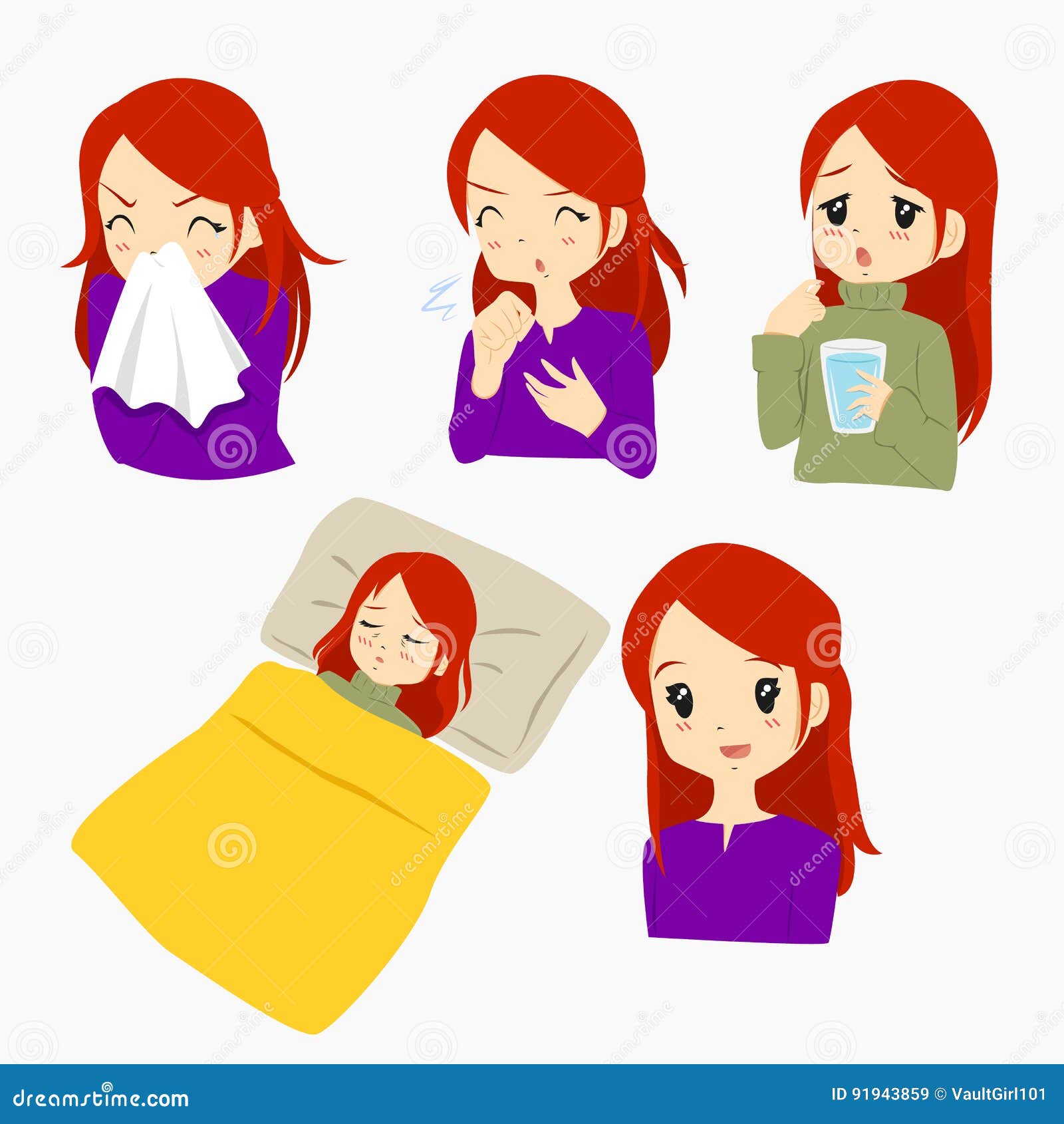 Woman Having Flu Sickness Cartoon Vector Set Stock Vector ...