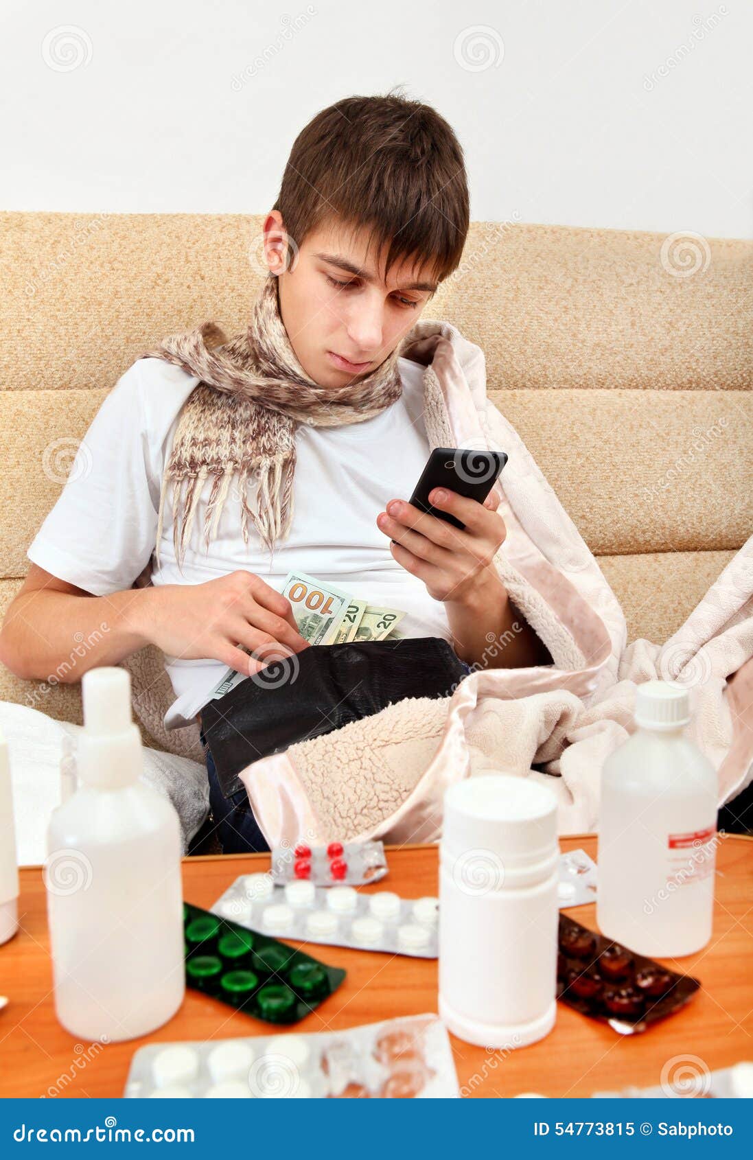 Sick Young Man Check the Wallet Stock Image - Image of indoor ...