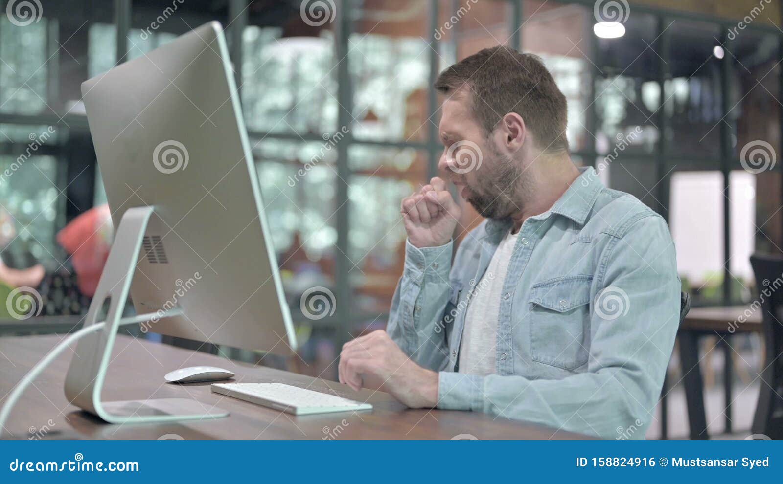 Sick Young Man Coughing while Working on Computer Stock Footage - Video ...