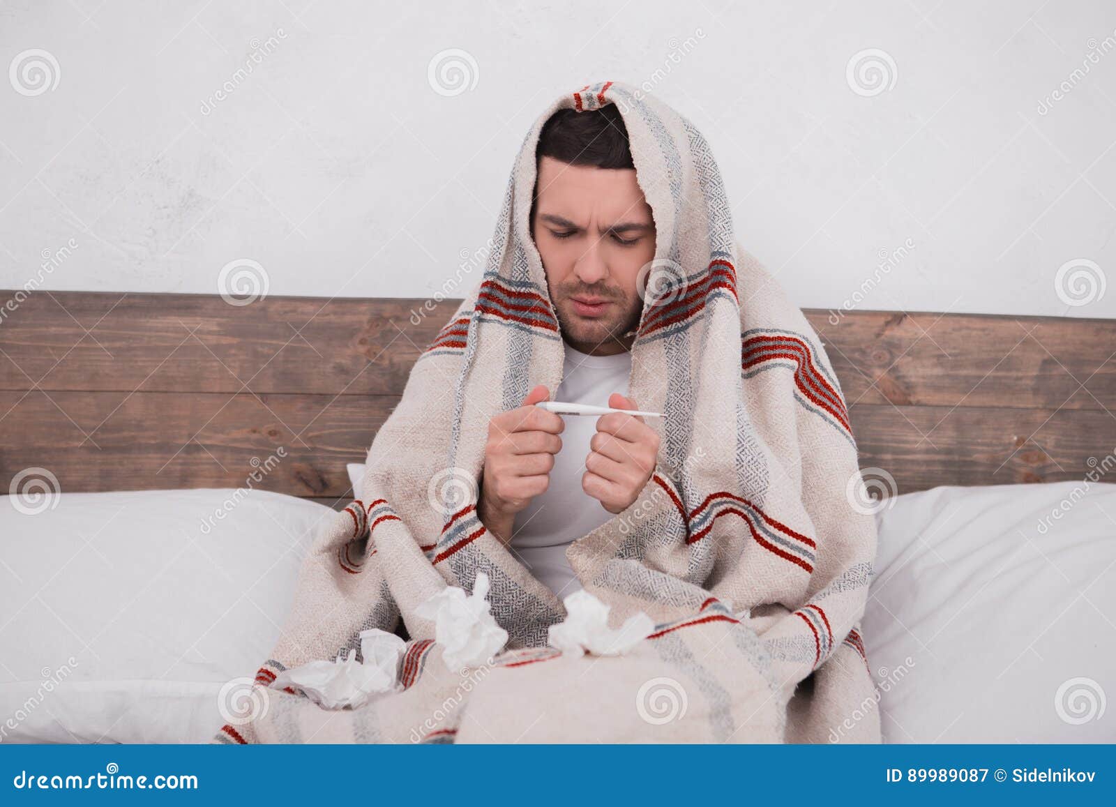 Sick Young Man Fever Concept Stock Image - Image of male, check: 89989087