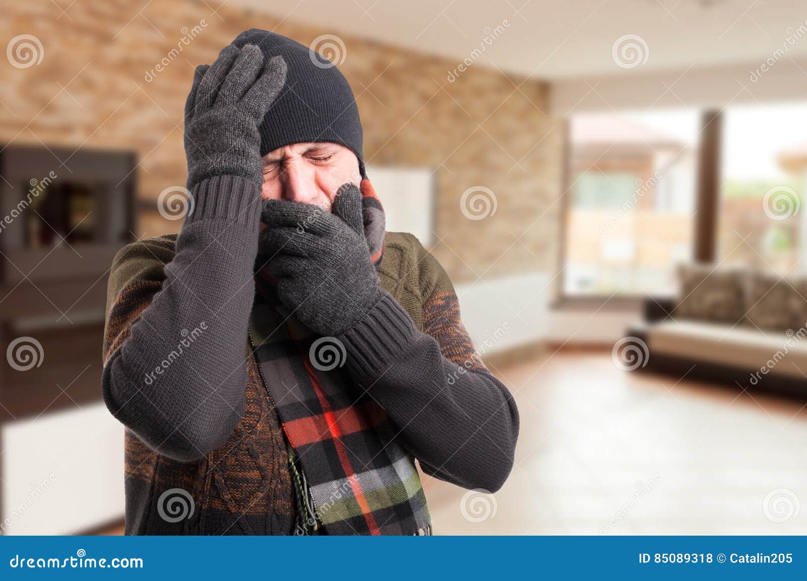 Sick Young Man with Flu or Cold Stock Photo - Image of indoors, male ...