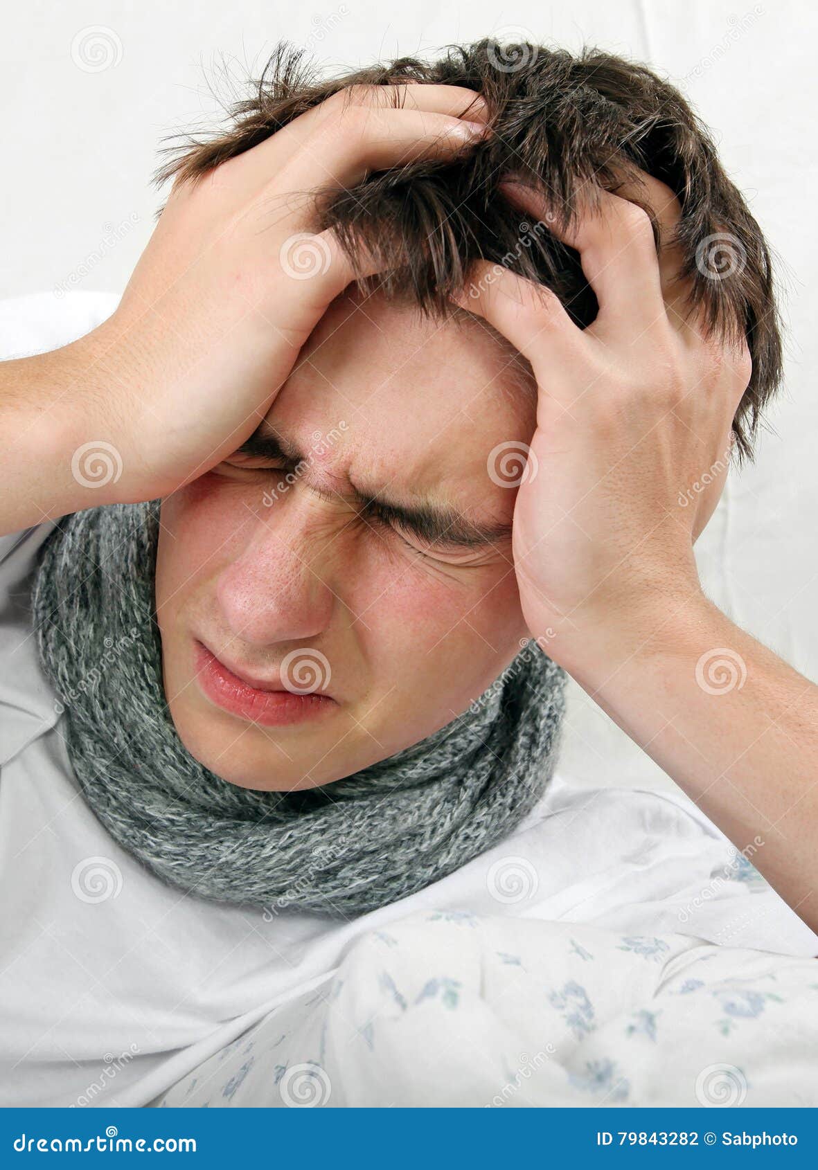 Sick Young Man with Headache Stock Photo - Image of shirt, problem ...
