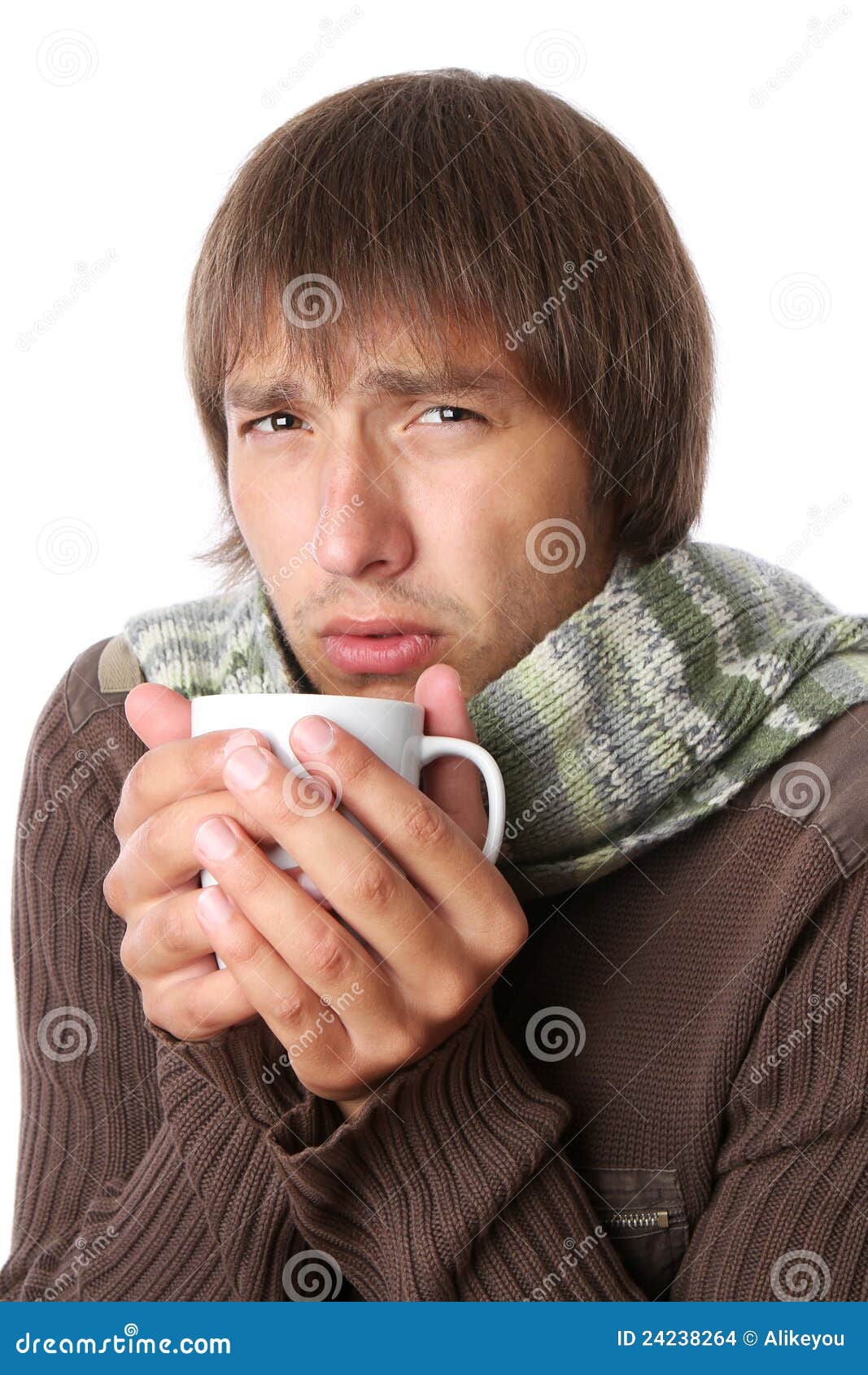 Sick Young Man with a High Temperature Stock Photo - Image of holding ...