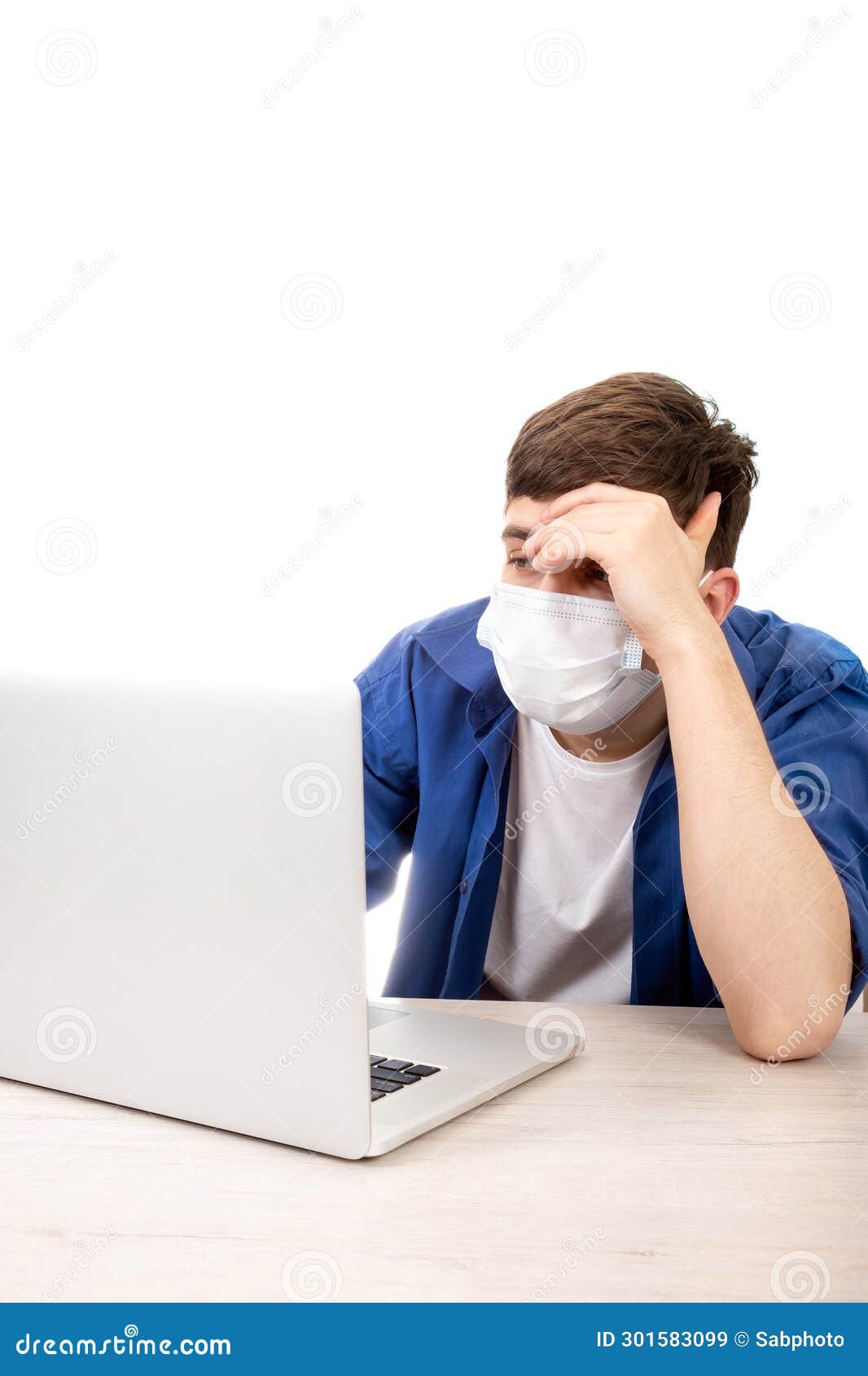 Sick Young Man with Laptop stock image. Image of influenza - 301583099