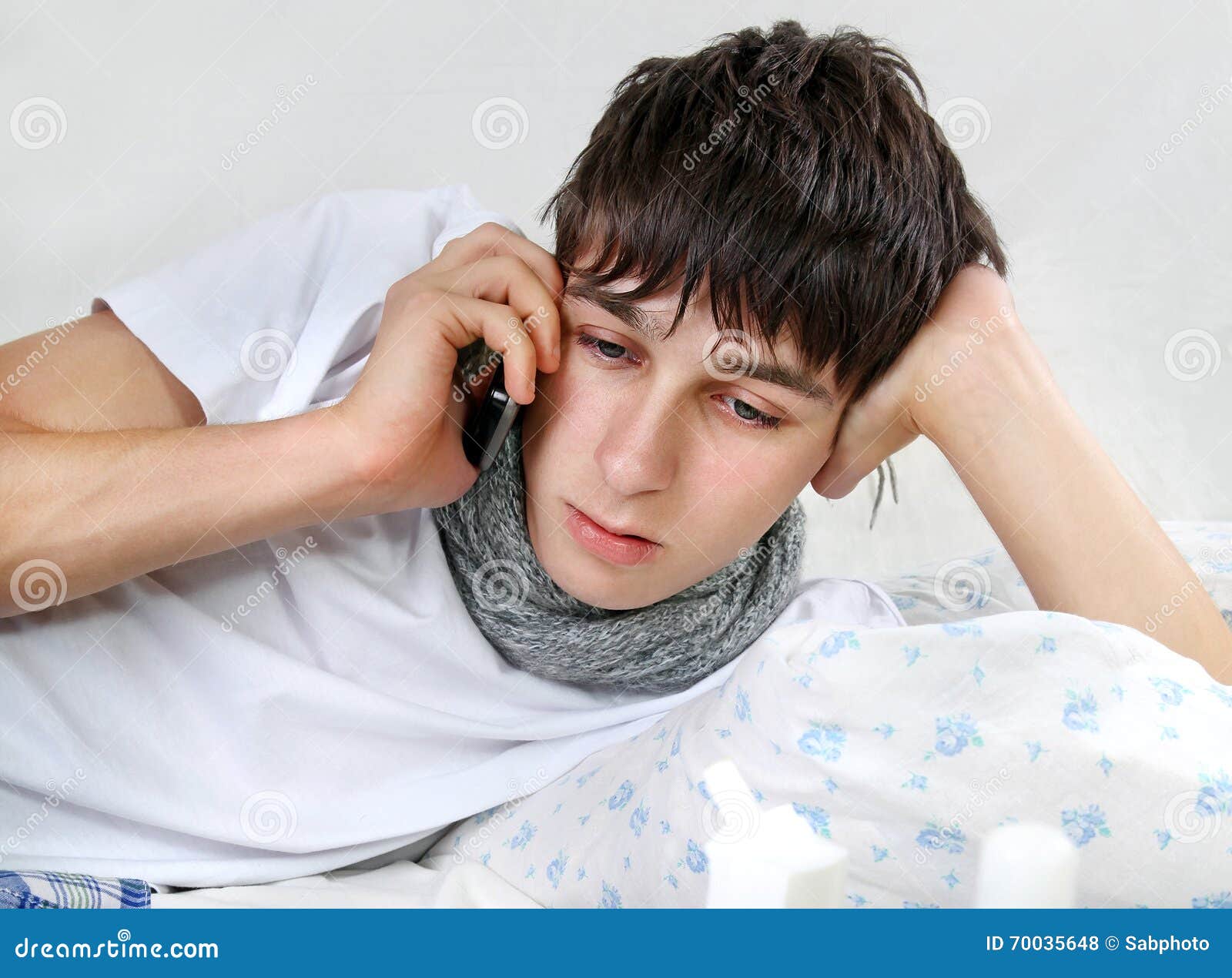 Sick Young Man with the Phone Stock Photo - Image of cellphone, face ...