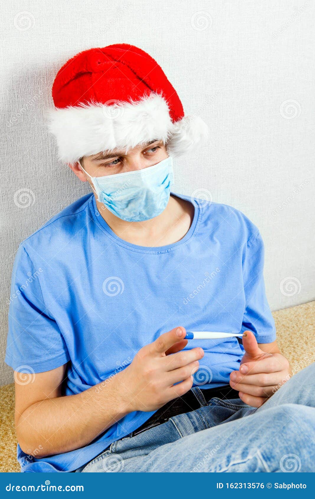 Sick Young Man in Santa Hat Stock Photo - Image of cute, influenza ...