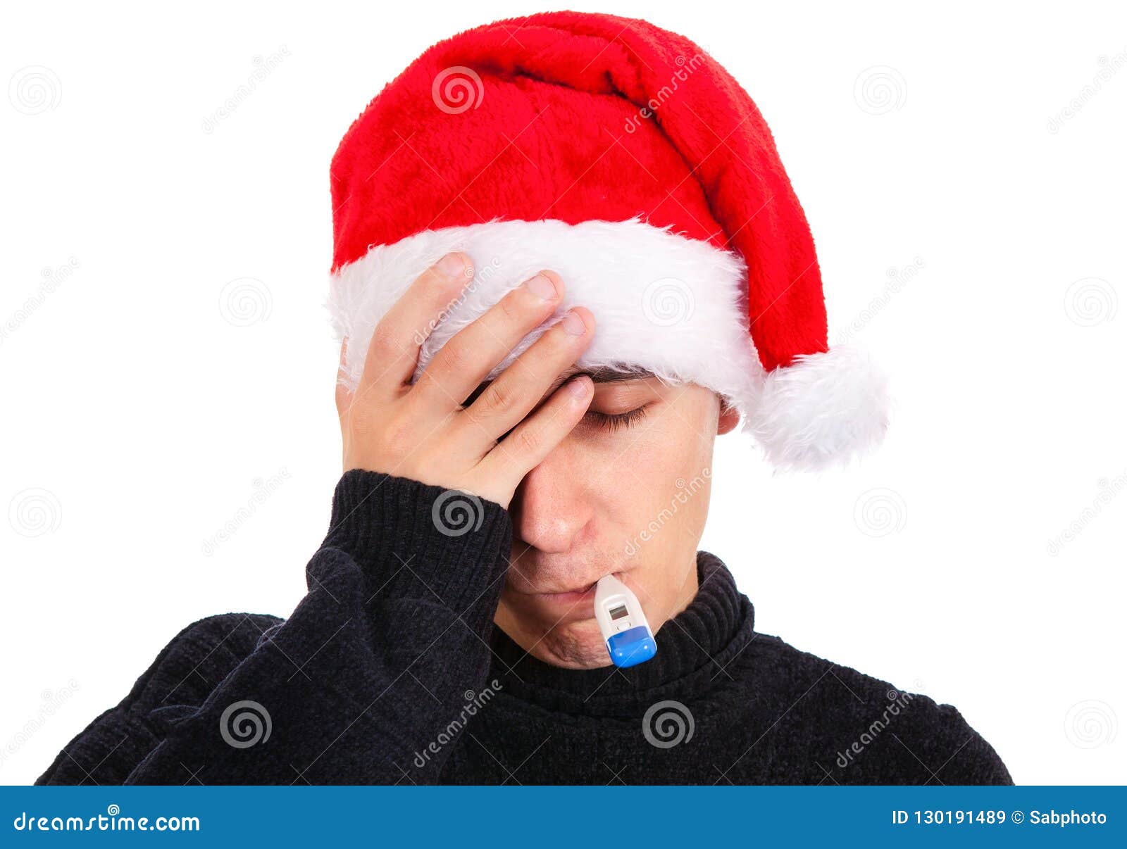 Sick Young Man in Santa Hat Stock Image - Image of quinsy, christmas ...