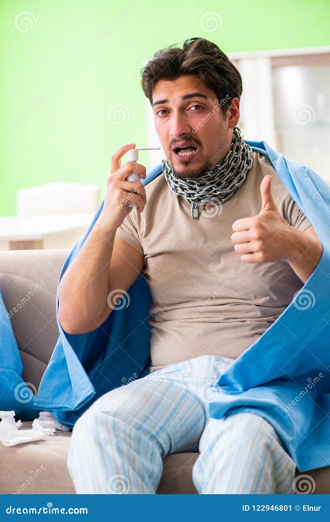 The Sick Young Man Suffering from Flu at Home Stock Image - Image of ...
