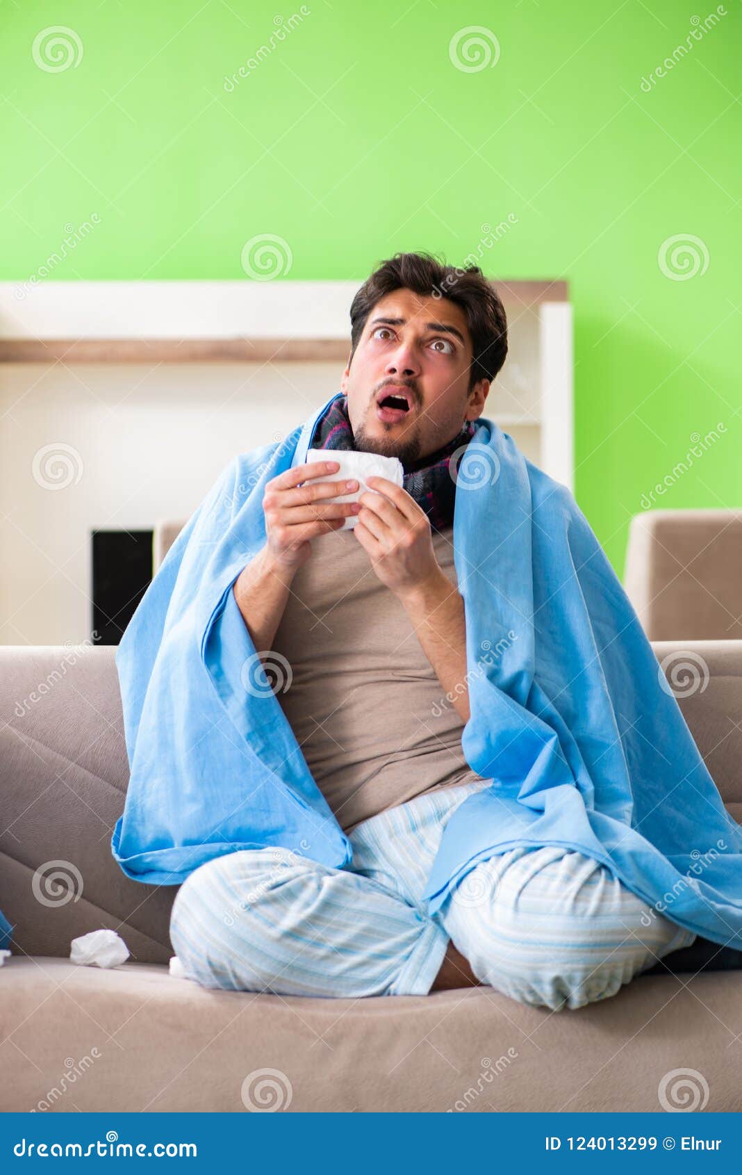 The Sick Young Man Suffering from Flu at Home Stock Image - Image of ...
