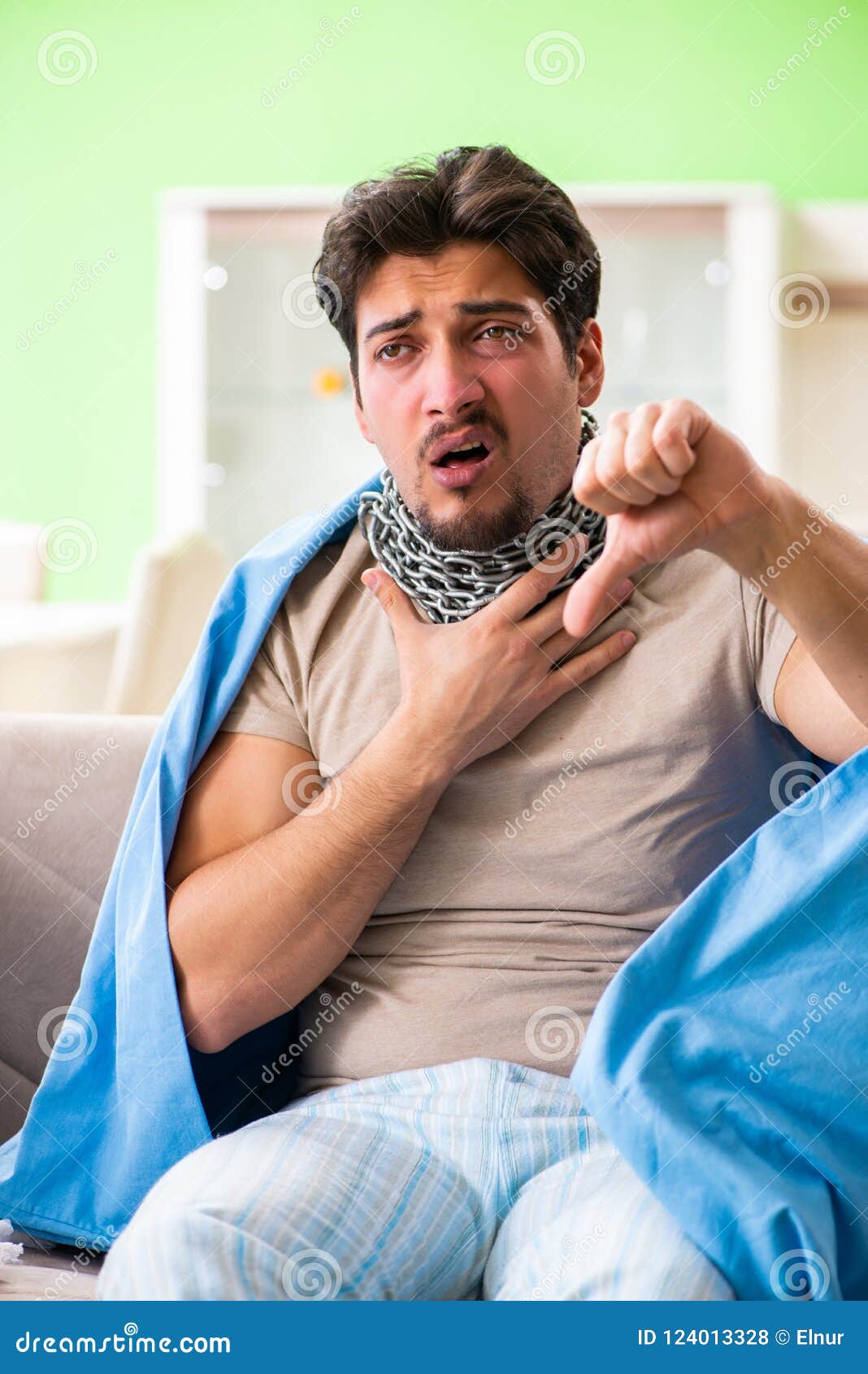 The Sick Young Man Suffering from Flu at Home Stock Photo - Image of ...
