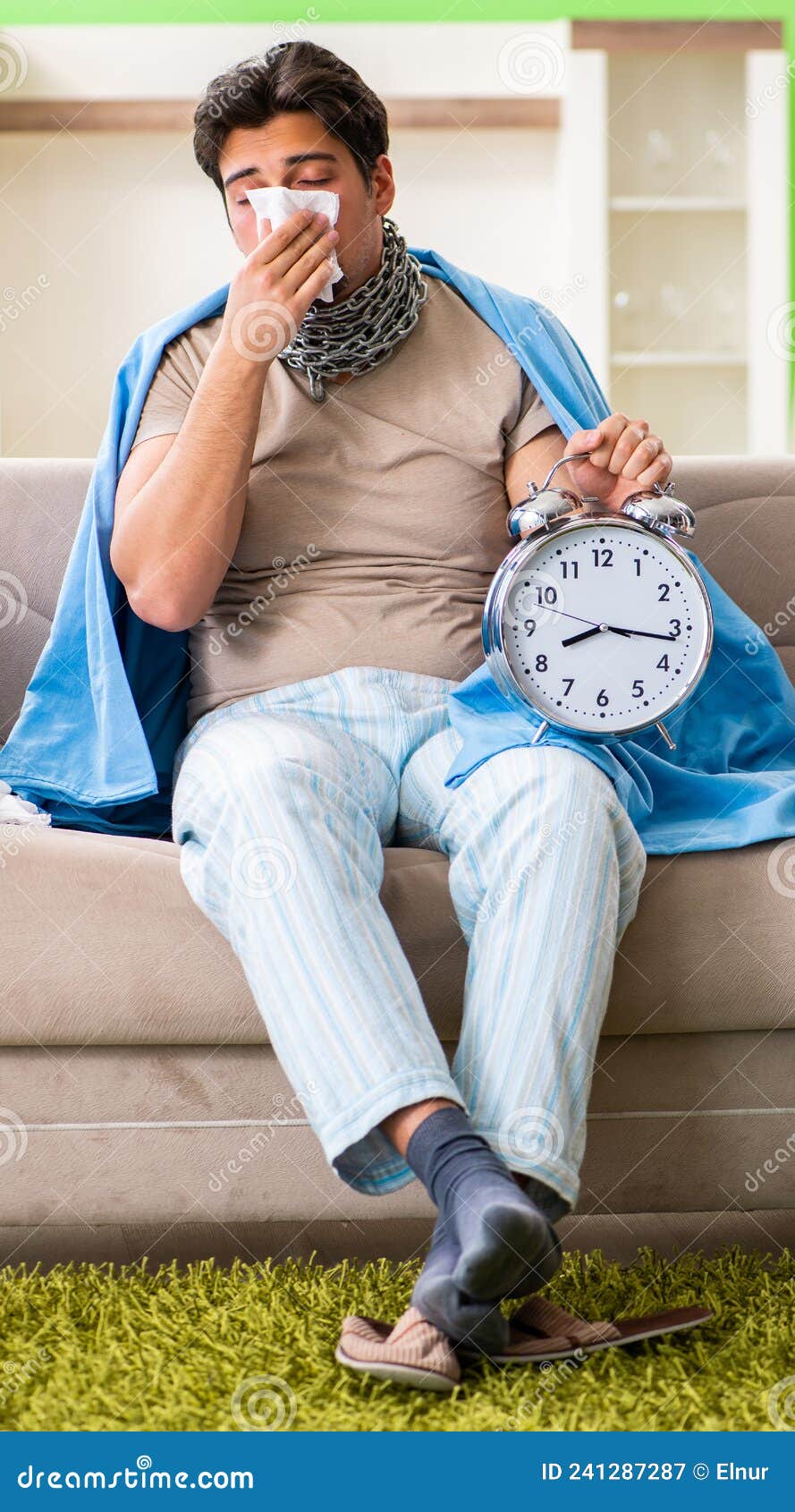 Sick Young Man Suffering from Flu at Home in Time Management Con Stock ... Sick Young Man Suffering from Flu at Home in Time Management Con Stock ...