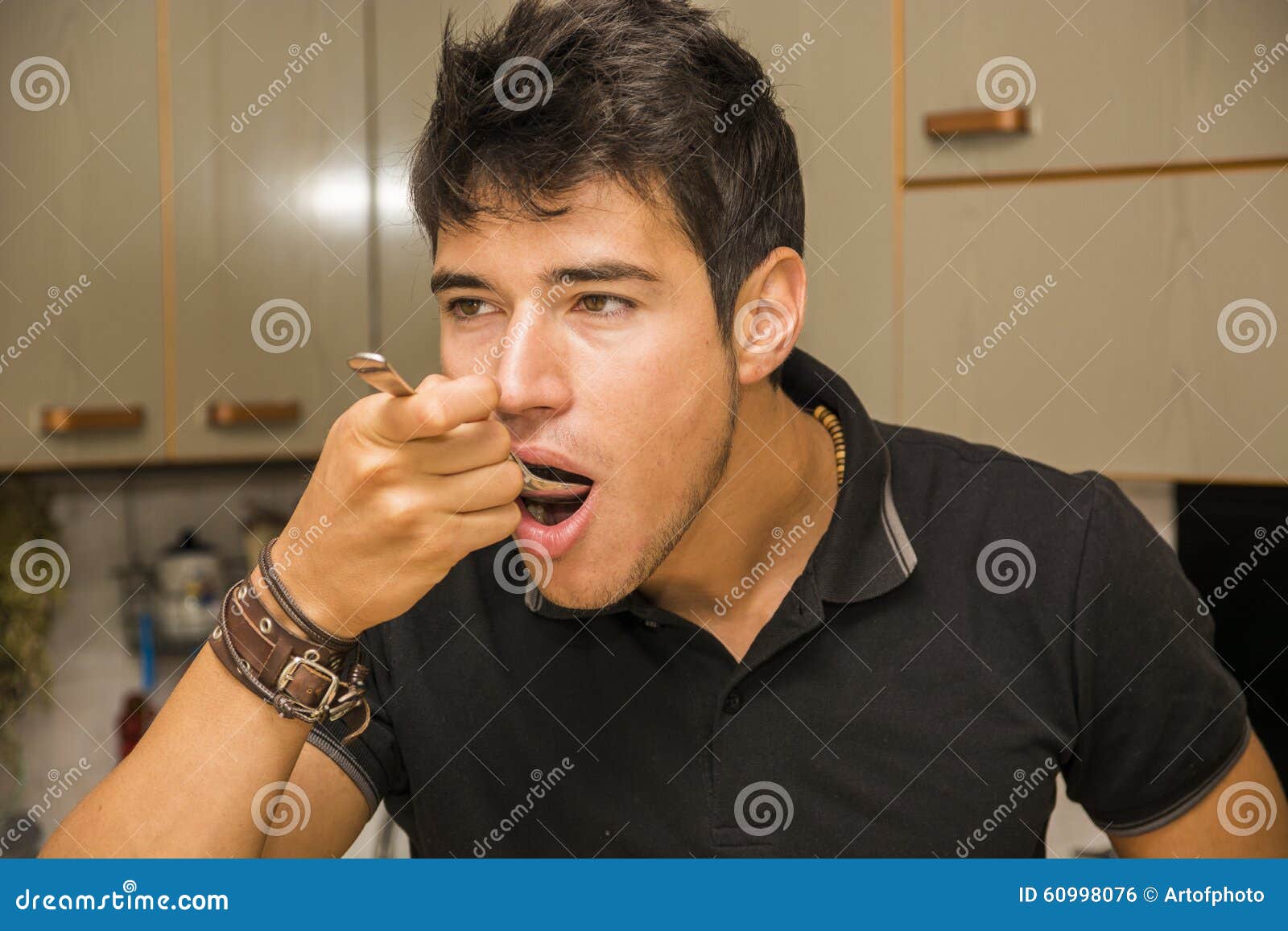 Sick Young Man Taking Cough Syrup or Medication Stock Photo - Image of ...