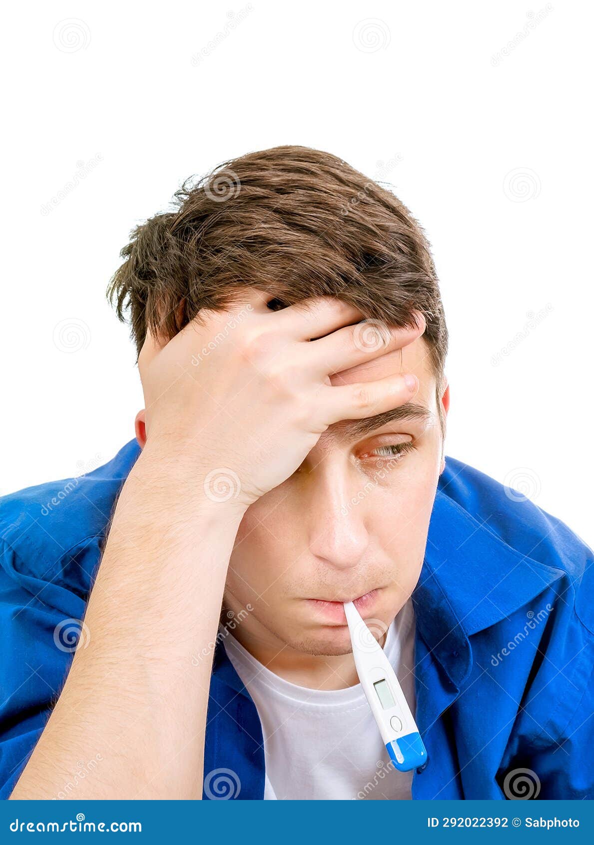 Sick Young Man with a Thermometer Stock Photo - Image of grippe ...