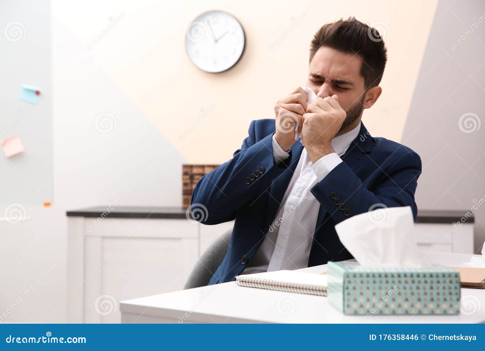 Sick Man at Workplace. Influenza Virus Stock Photo - Image of care ...