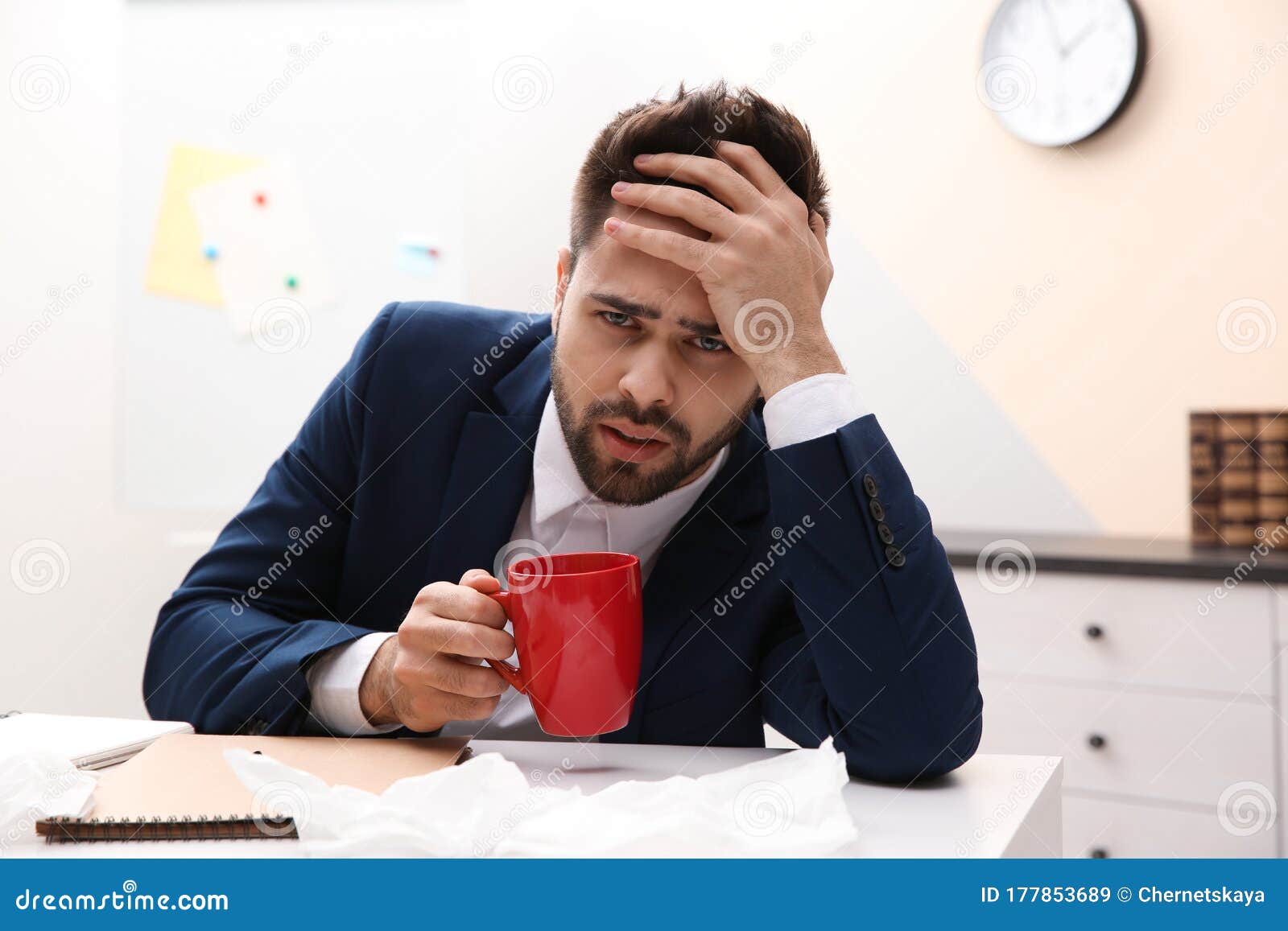 Sick Man at Workplace. Influenza Virus Stock Image - Image of tissue ...