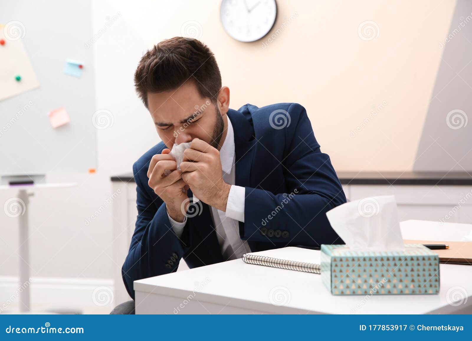 Sick Man at Workplace. Influenza Virus Stock Image - Image of sickness ...