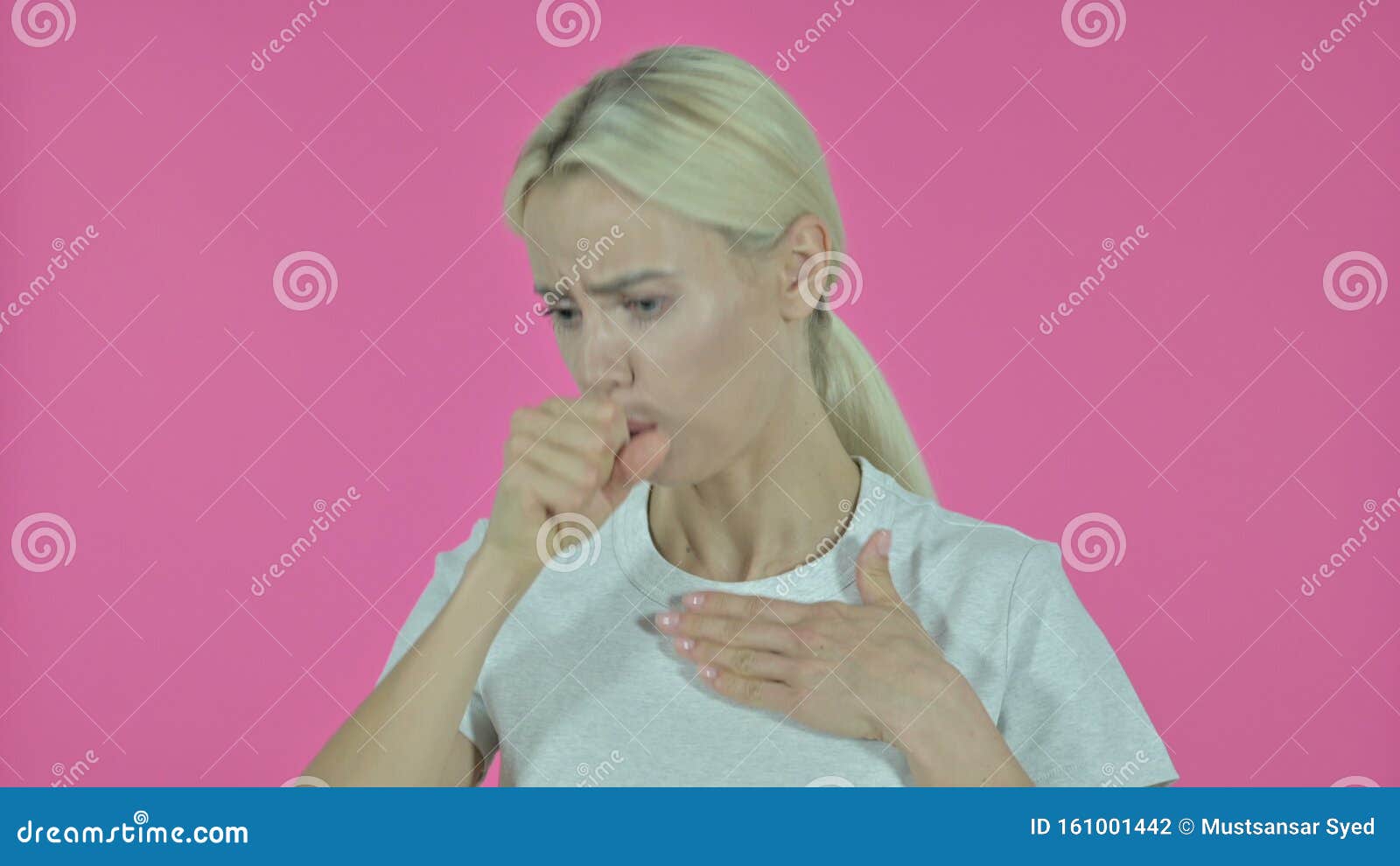 Sick Young Woman Coughing on Pink Background Stock Footage - Video of ...