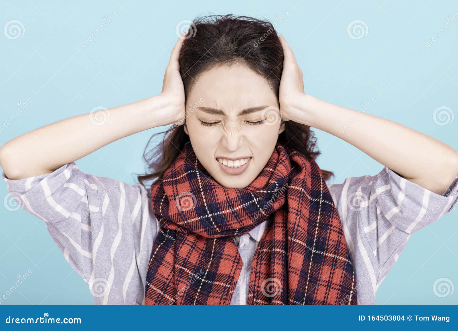 Sick Young Woman with Headache Stock Photo - Image of illness, autumn ...