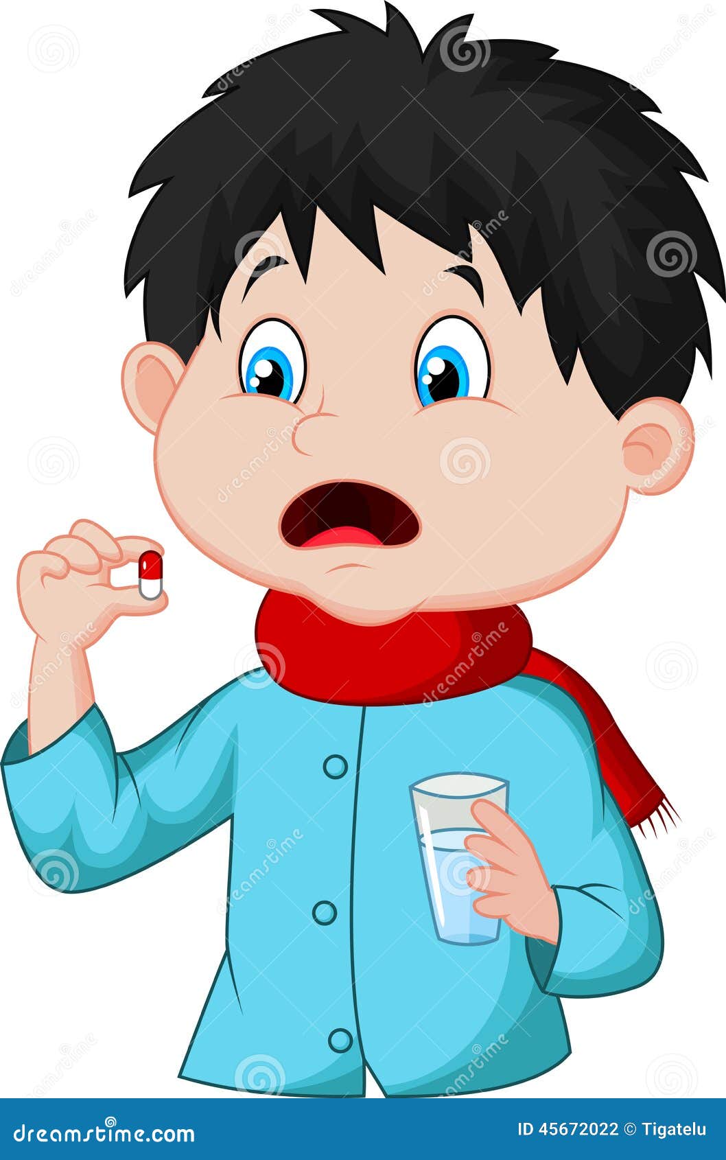 Sicked boy swallows pill stock vector. Illustration of patient - 45672022