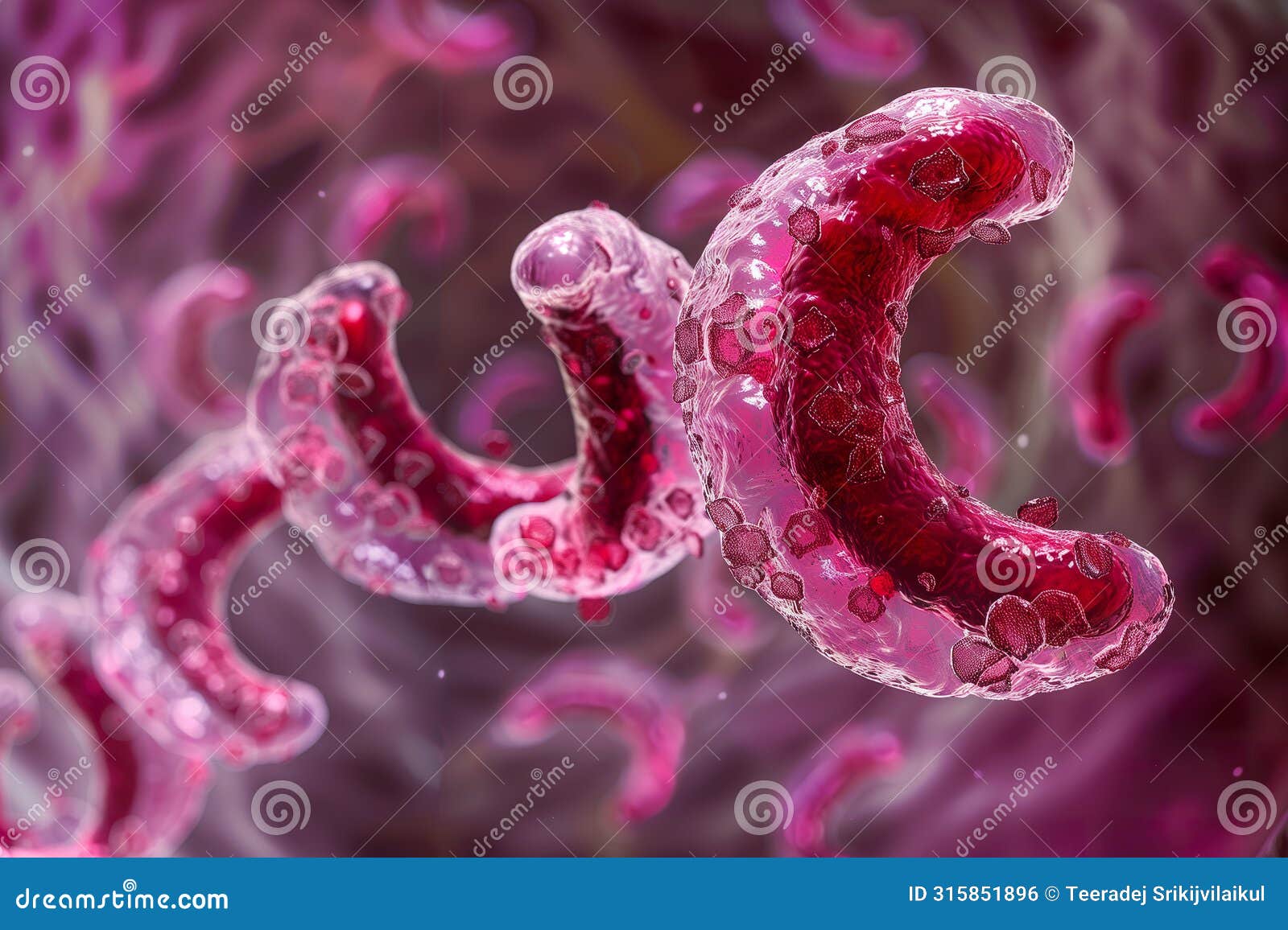 Sickle Cell Microscopic View Featuring Crescent Shape of Red Blood ...