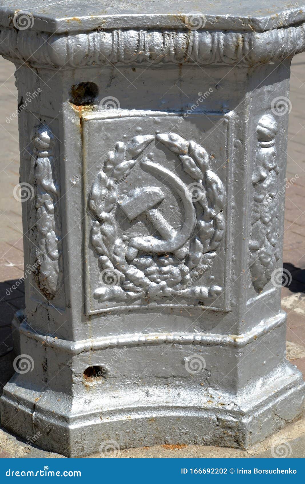 Sickle and Hammer on the Base of the Lighting Pole. Sovetsk ...