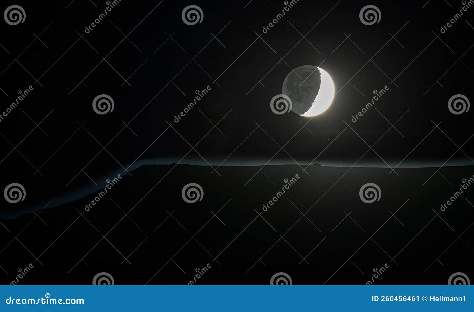 Sickle Moon and Canyon stock image. Image of mood, silhouette - 260456461