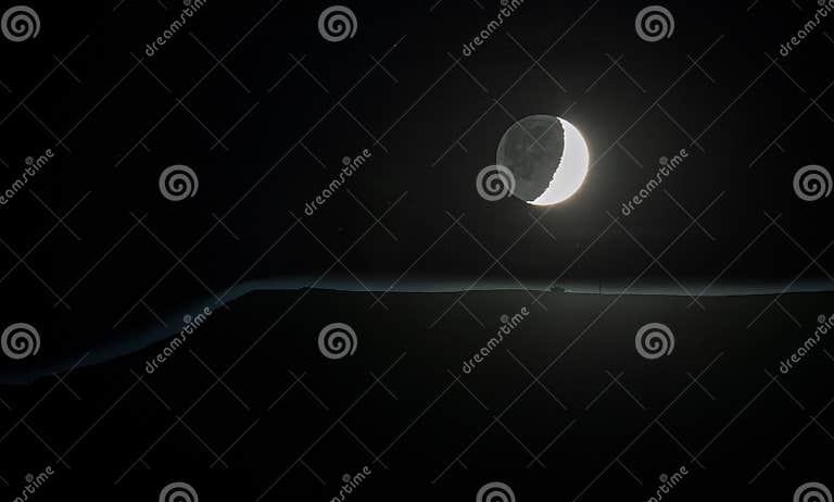 Sickle Moon and Canyon stock image. Image of mood, silhouette - 260456461