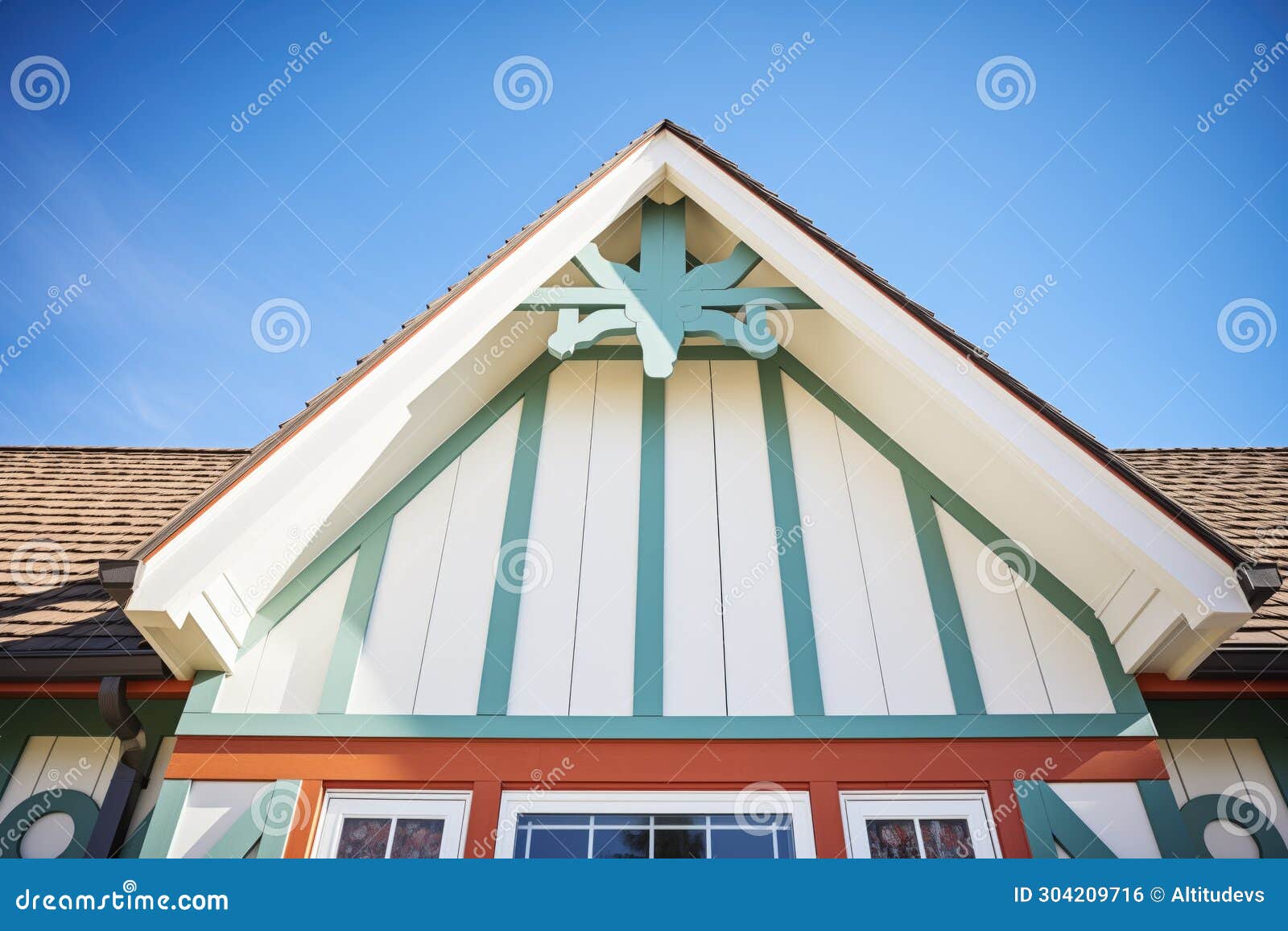 Front Gable View Of Shingle House With Stone Groundwork Stock Image ...