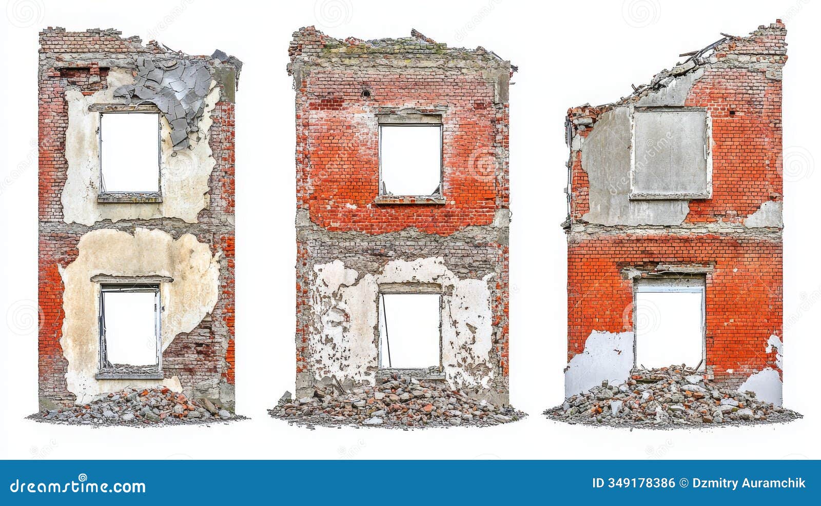 A Side Angle of a Collection of Wrecked and Collapsed Buildings, Set ...